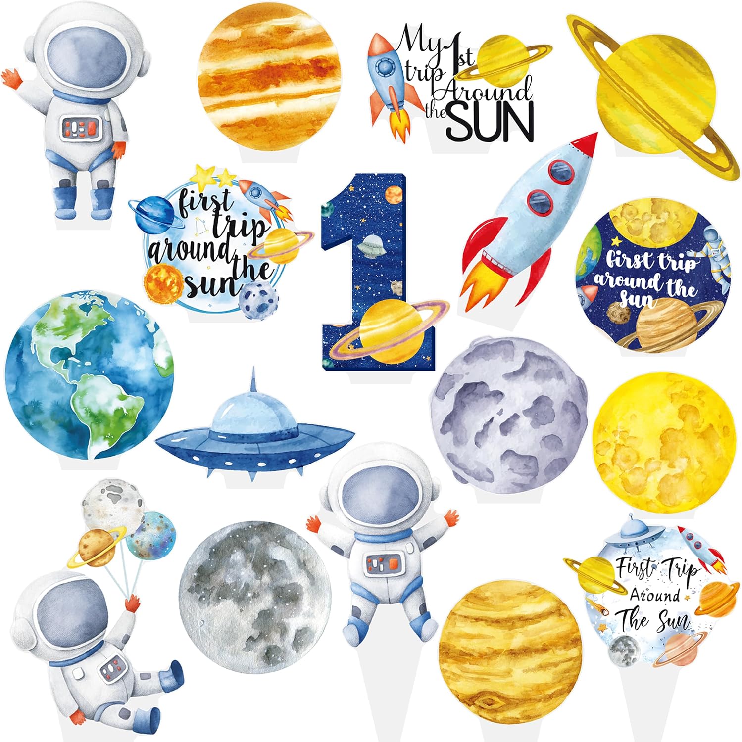 Amazon.com: 48Pcs First Trip Around The Sun Cupcake Toppers Outer Space ...