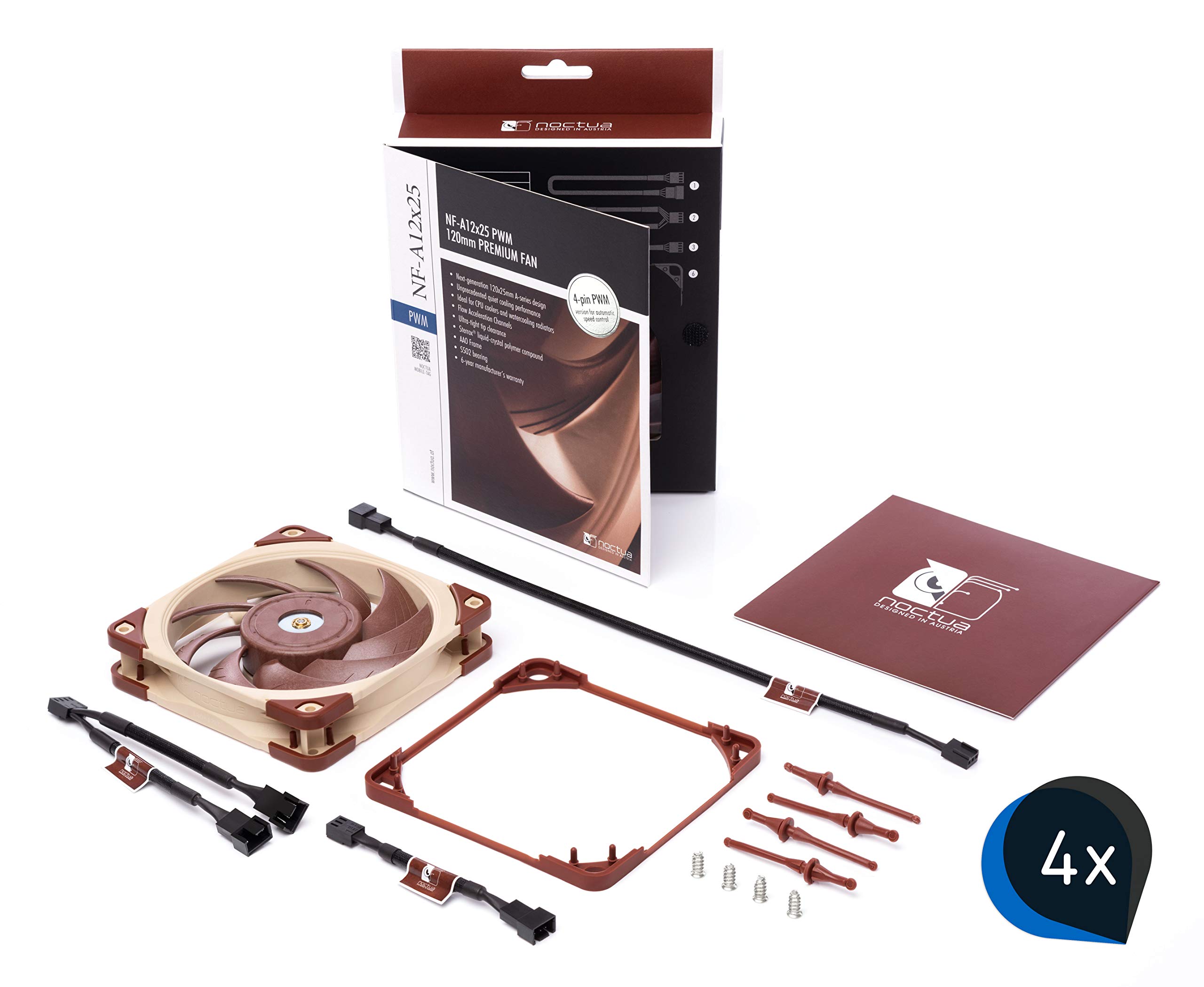 Noctua Bundle: 4x NF-A12x25 PWM + 2x NA-SFMA1, 280mm Water Cooling ...