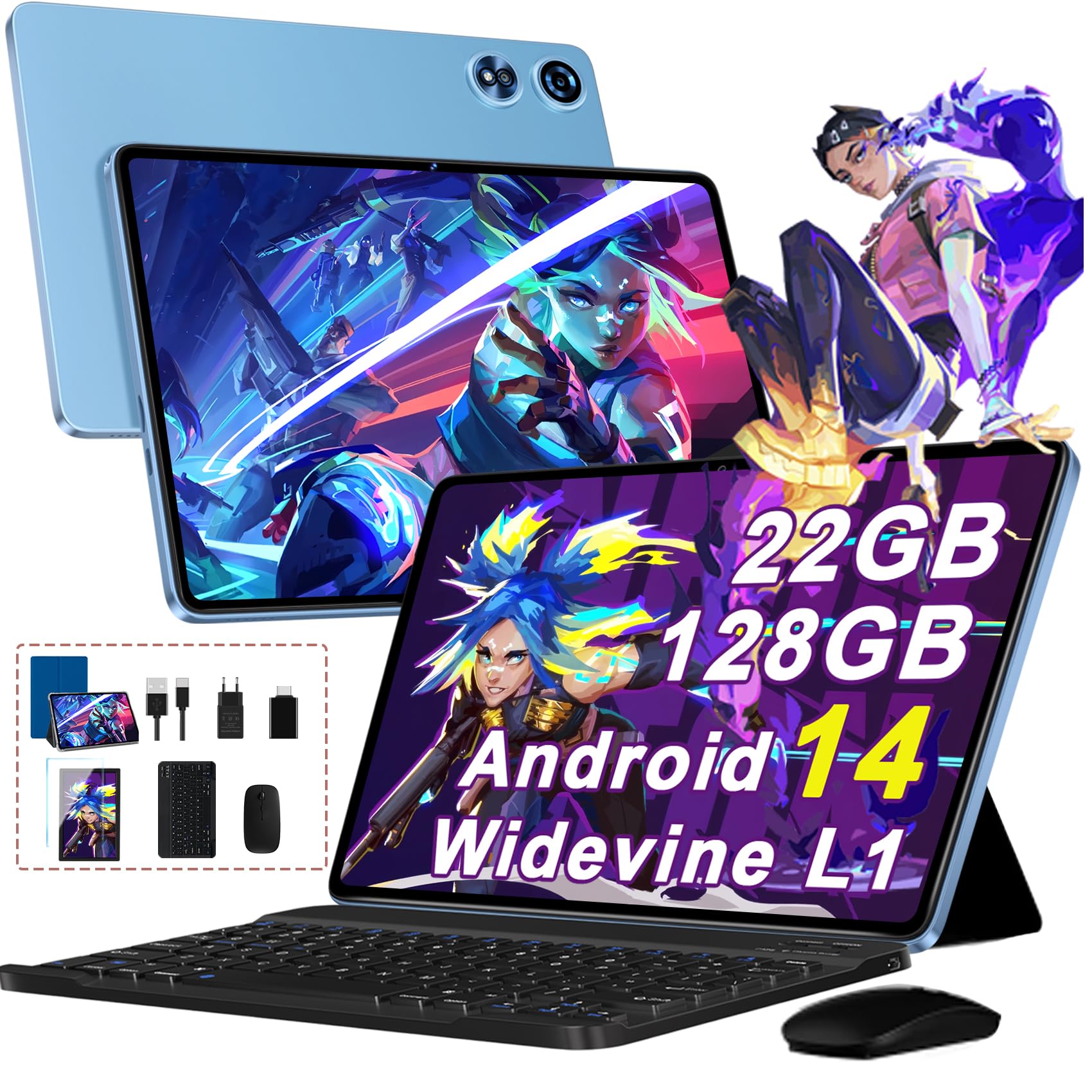 Tablette Android 14 Tablette 10 Pouces avec 22Go RAM+128Go ROM(TF/1To ...