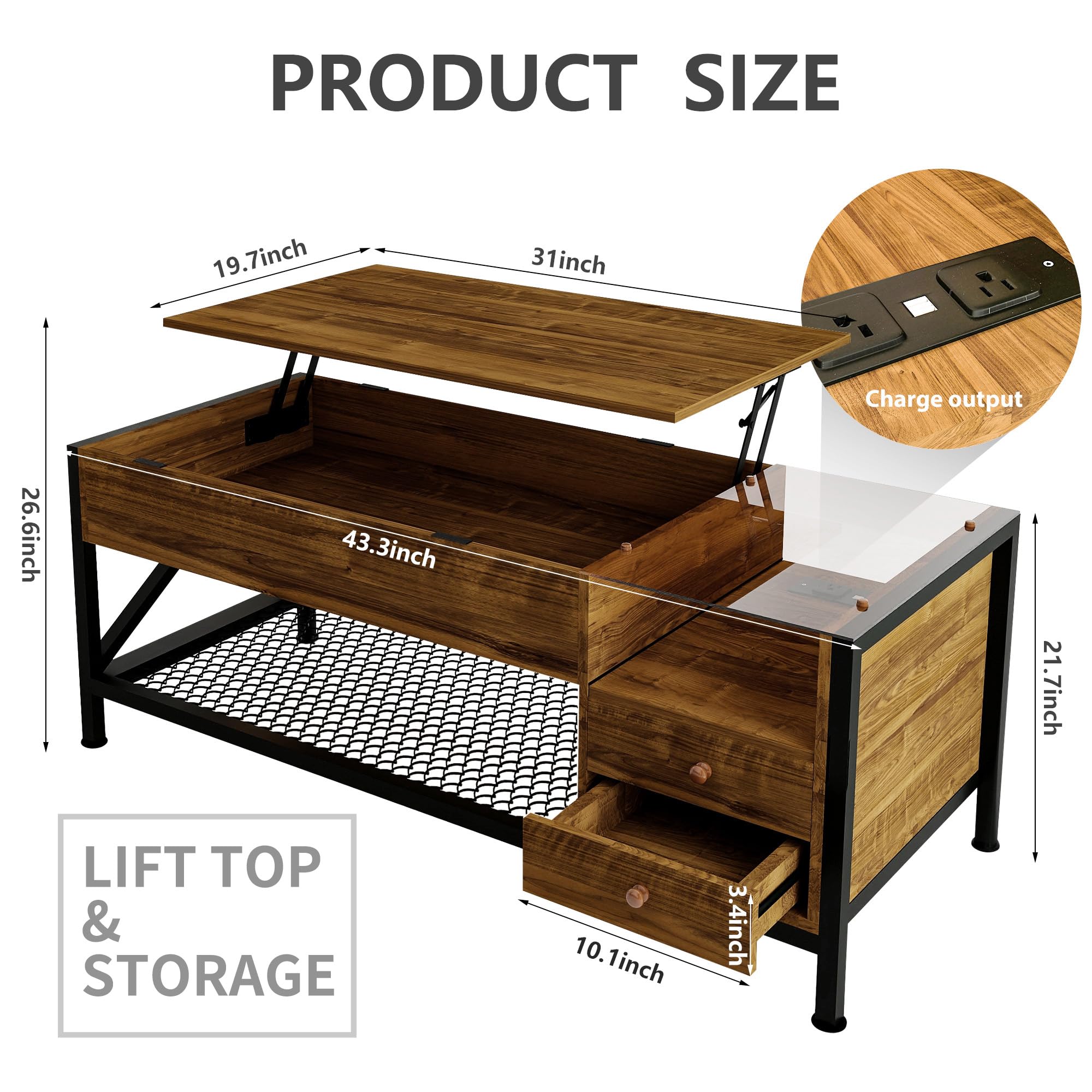 SUCXDZQ LED Coffee Table, LED Lift Top Coffee Table with Charge Station ...
