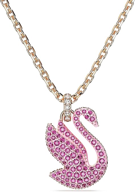 Amazon.com: Swarovski Swan Pendant Necklace with Pink Crystal Pavé on ...