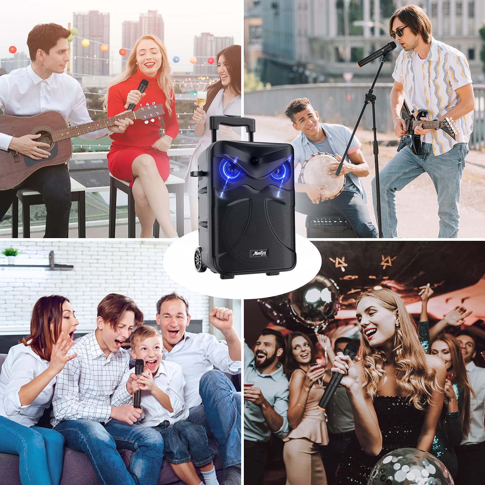 Moukey Outdoor Speaker Portable PA Karaoke Machine System 5.0 Bluetooth ...