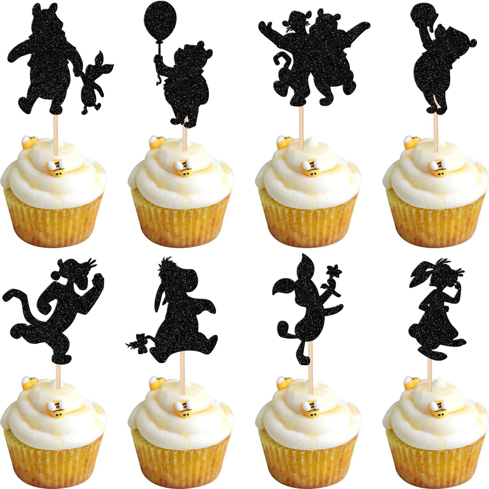 Amazon.com: 24 PCS Bear Cupcake Toppers Glitter Baby Shower Balloon ...