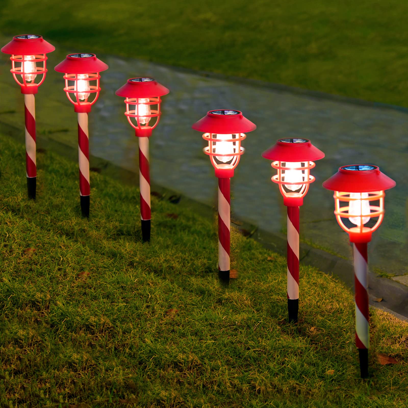 Christmas Solar Pathway Lights Outdoor, 6 Pack Waterproof Garden Led ...