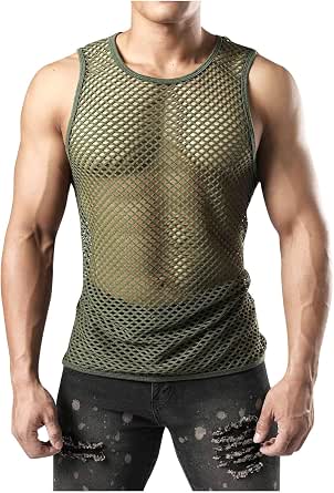 Amazon.com: Mesh Fishnet Tank Tops Mens Sleeveless Night Club Mesh ...