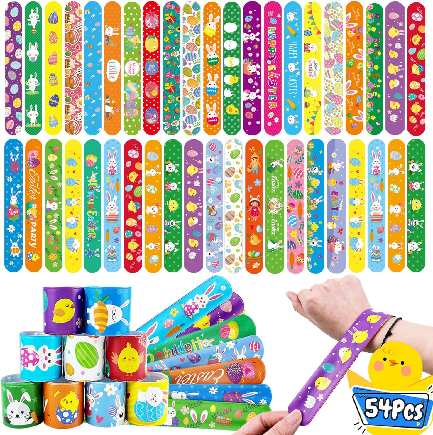 Amazon.com: MEZHOBBY 54Pcs Easter Slap Bracelets, Easter Basket ...