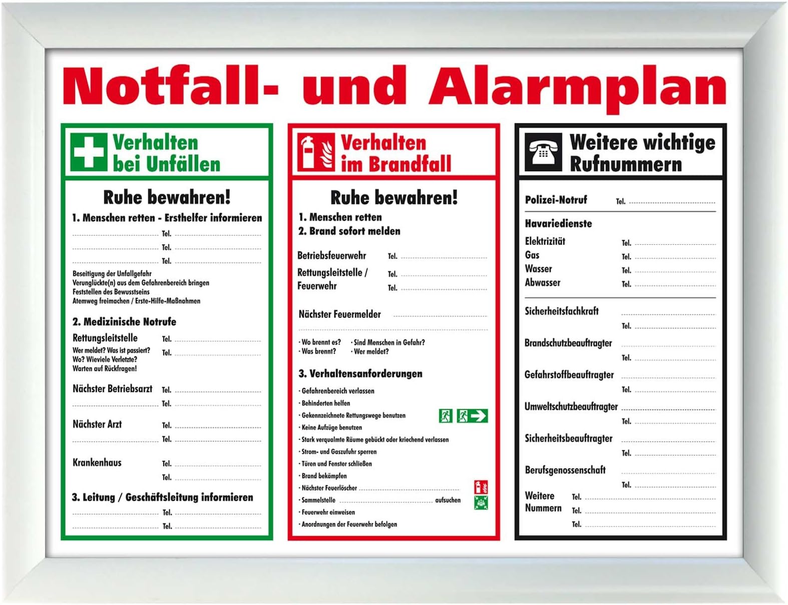 A4 weißer Rahmen Schild Aushang Notfallplan Alarmplan gerahmt zum ...