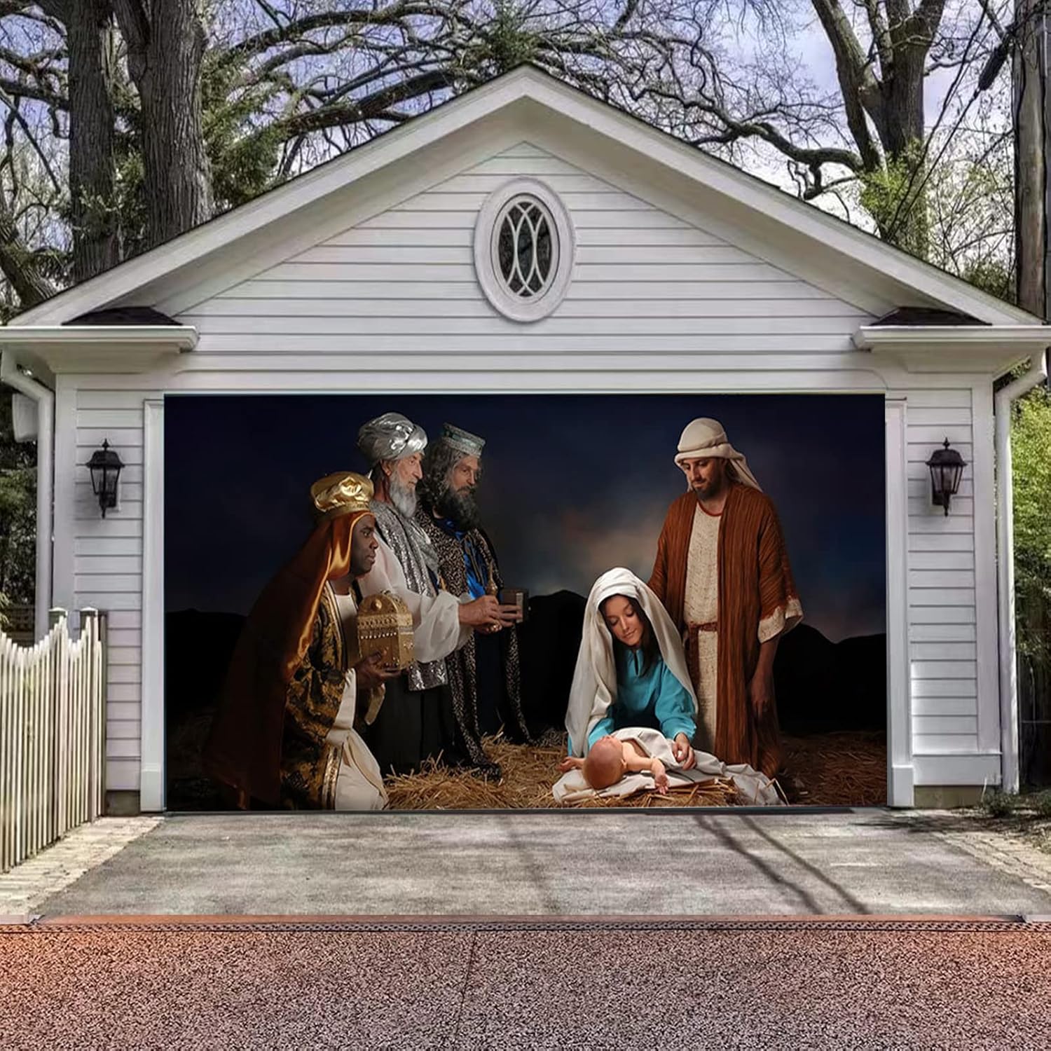 Amazon.com: 7x16ft Manger Scene Religious Christmas Garage Door Banner ...