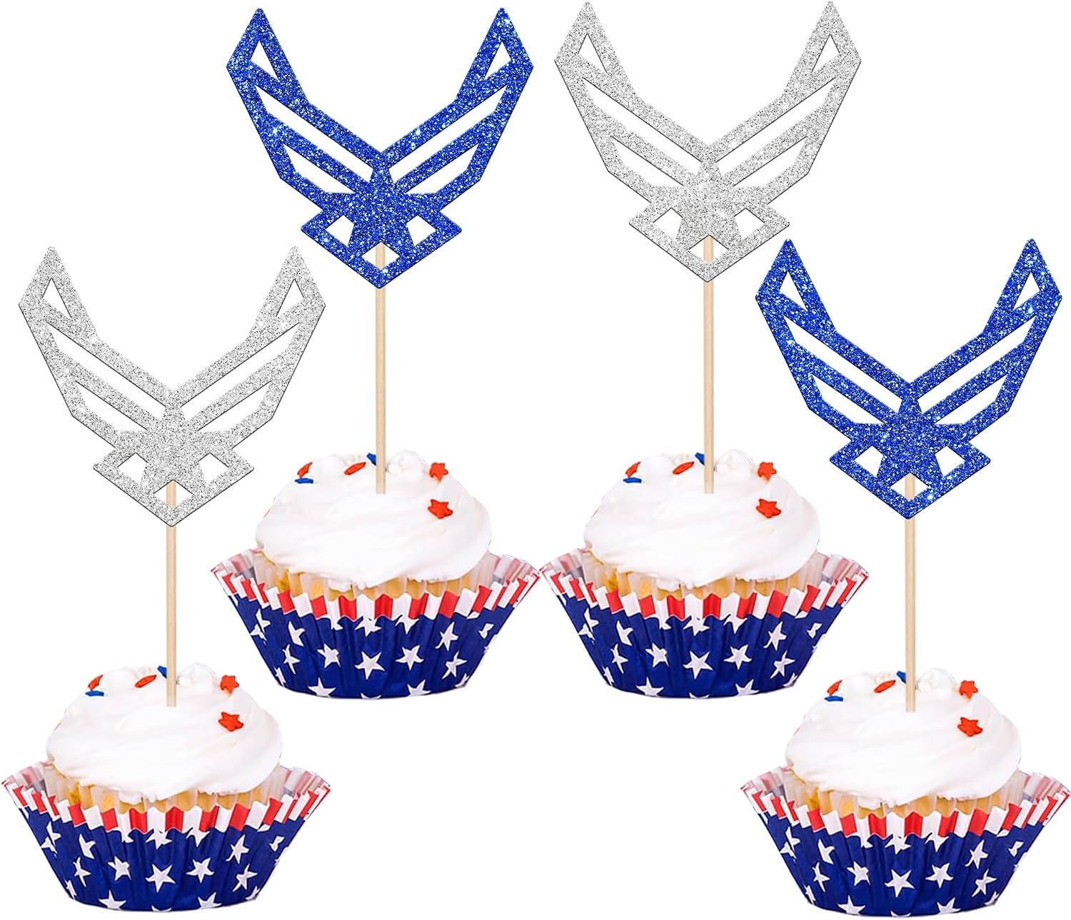 Amazon.com: 24 Pack Emblem Cupcake Toppers Glitter Army Navy Air Force ...