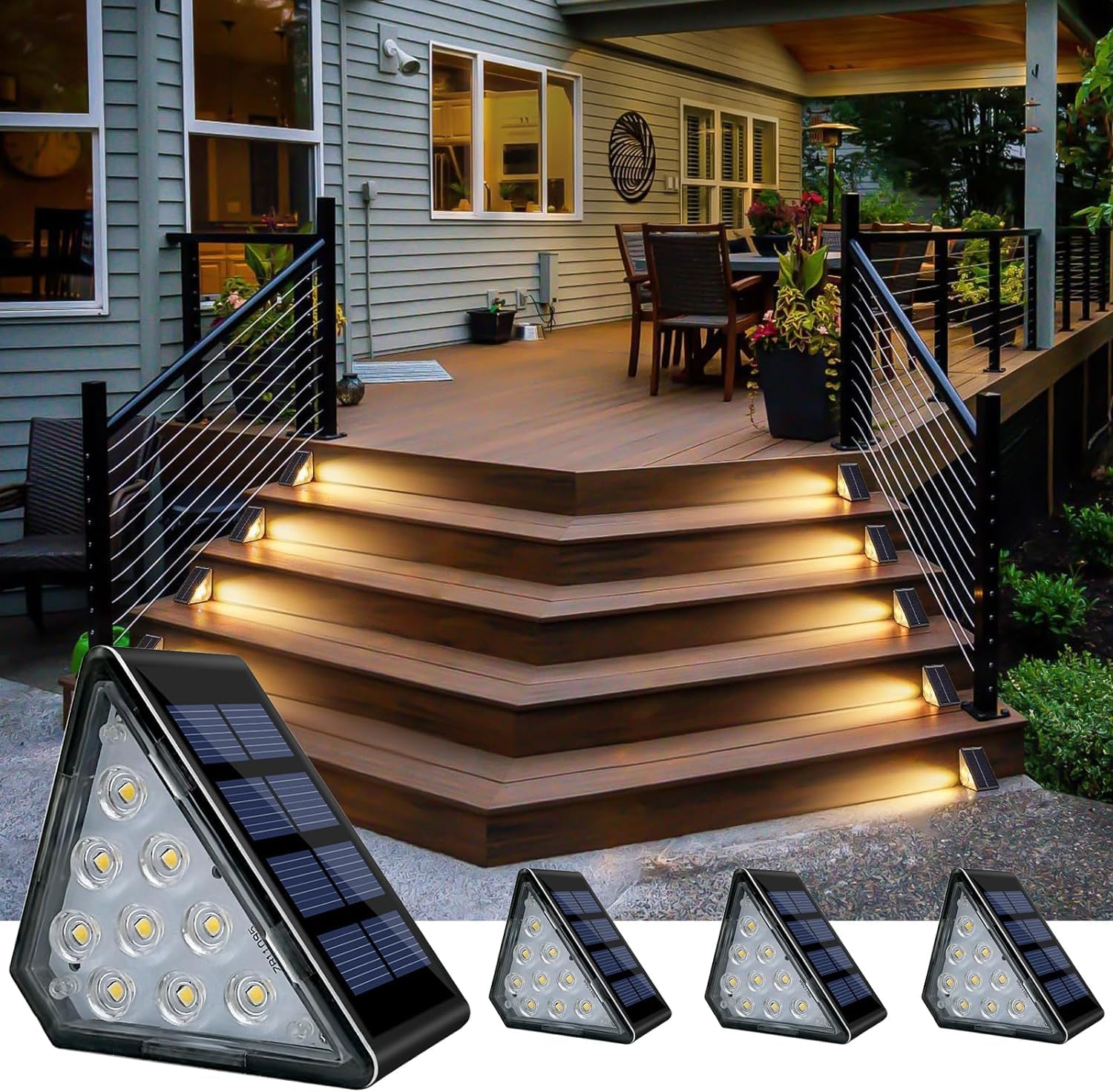 Solar Stair Lights, Dusk to Dawn Step Lights, IP67 Waterproof Outdoor ...