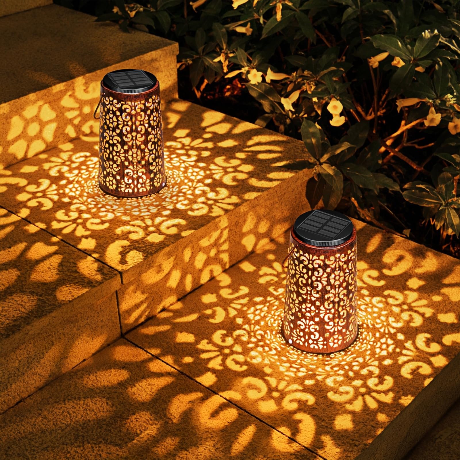 MOLEBIT Solar Lanterns Outdoor Hanging, 2 Pack - Metal Waterproof Solar ...