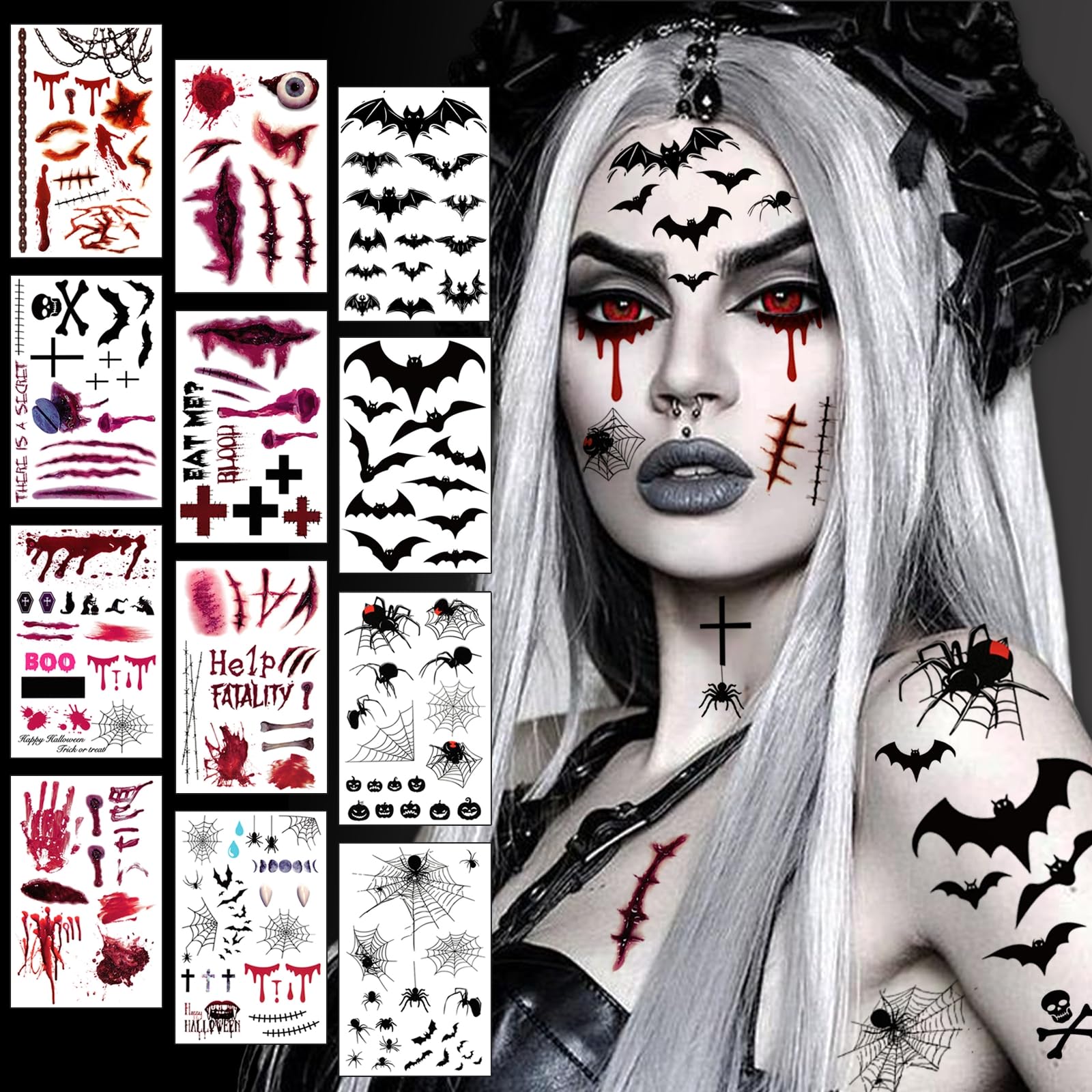 Vampire Face Tattoos Realistic 3D Temporary Tattoos Wolf Lion