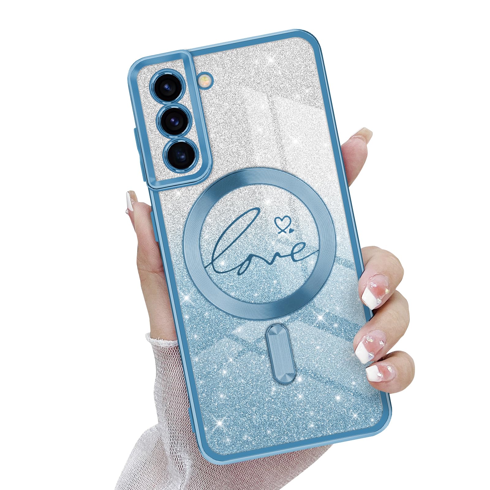 Amazon.com: Newseego for Samsung Galaxy S21 5G Magnetic Case, Luxury Love Heart Plating Bling ...