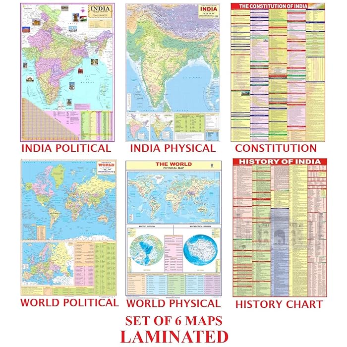 Buy India & World Map ( Both Political & Physical ) with Indian Constitution and Indian History ...