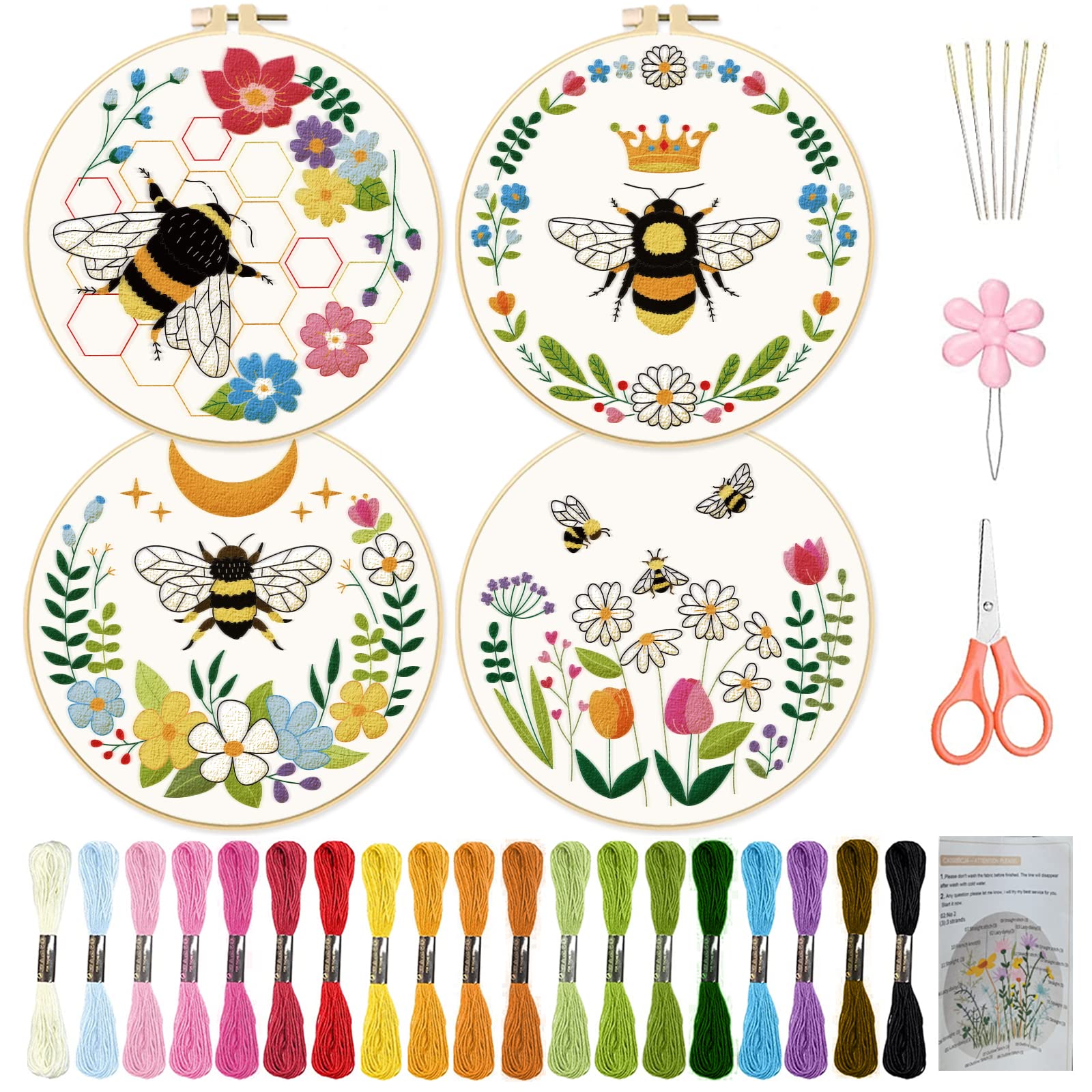 Snapklik.com : ORIGACH 4 Pcs Bees Floral Embroidery Starters Kit For ...