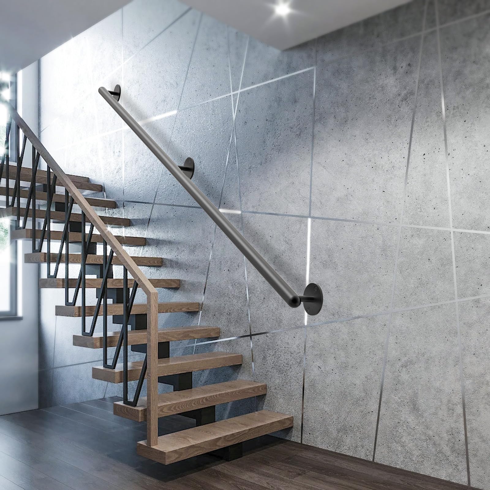 Snapklik.com : 5.58 Ft Wall Mount Metal Handrail, Staircase Step ...