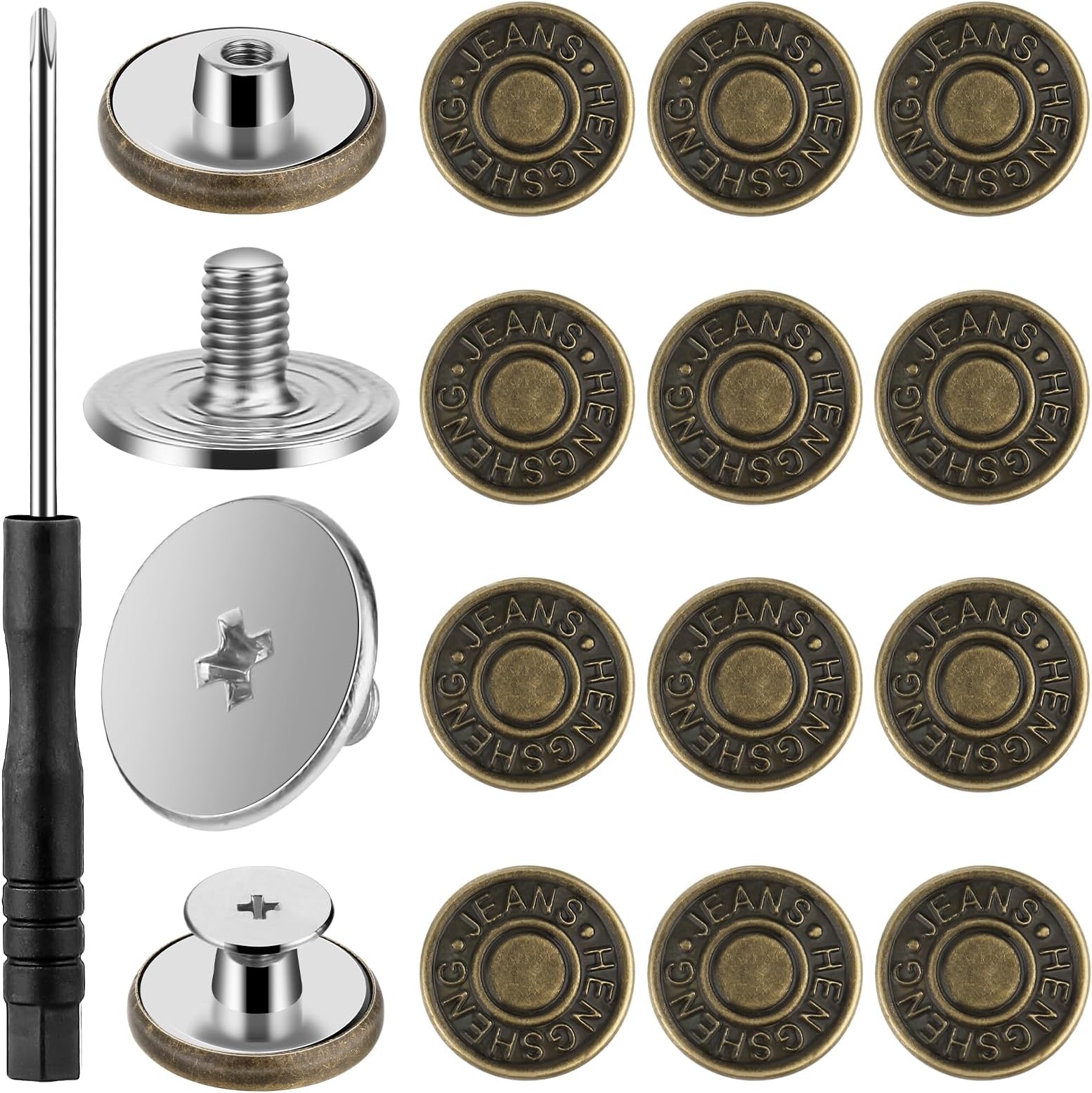 17mm Jeans Buttons No-Sew Metal Tack Buttons Replacement Kit 12 Set ...
