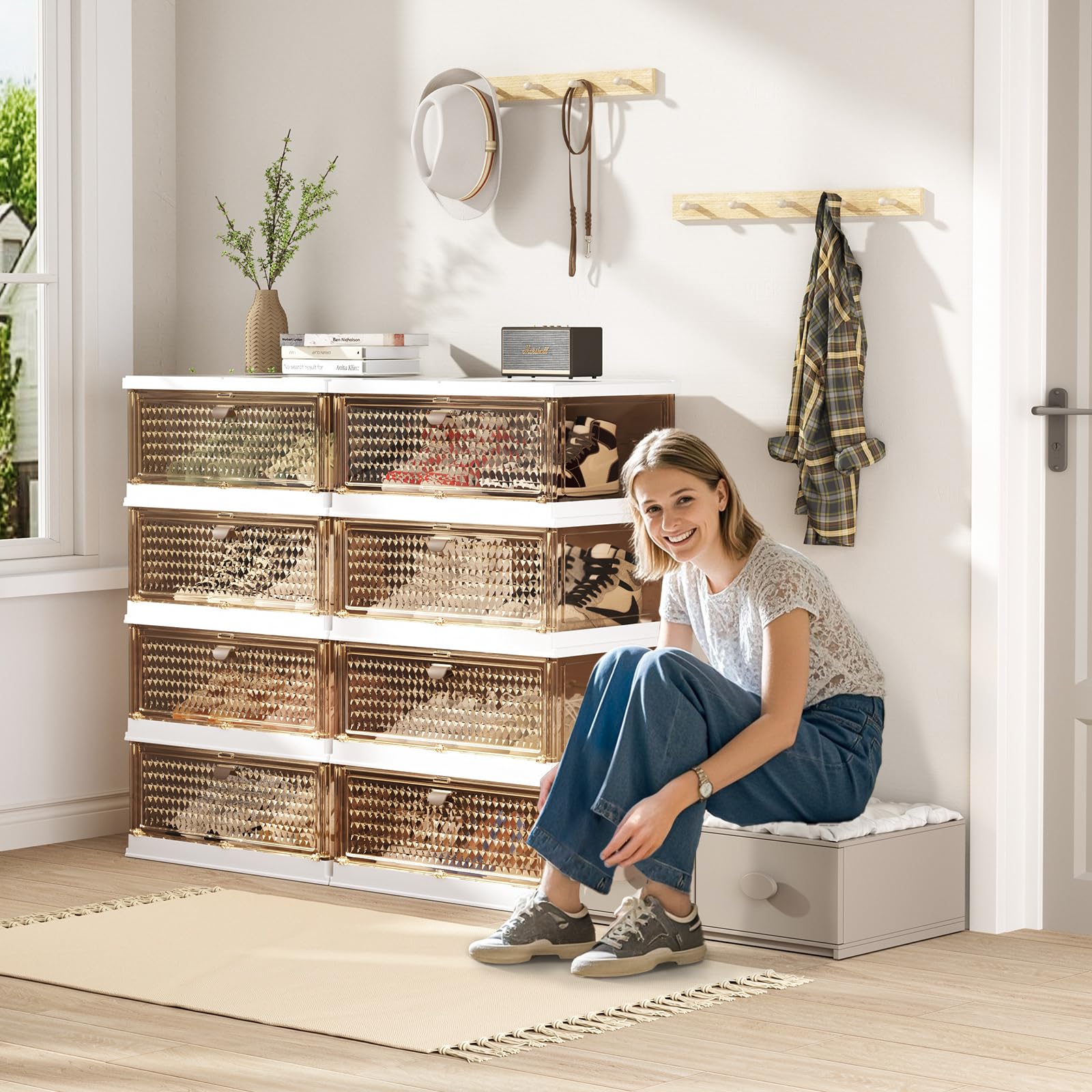 Snapklik.com : Outlet Brown Shoe Storage Box, Stackable Shoe Organizer ...