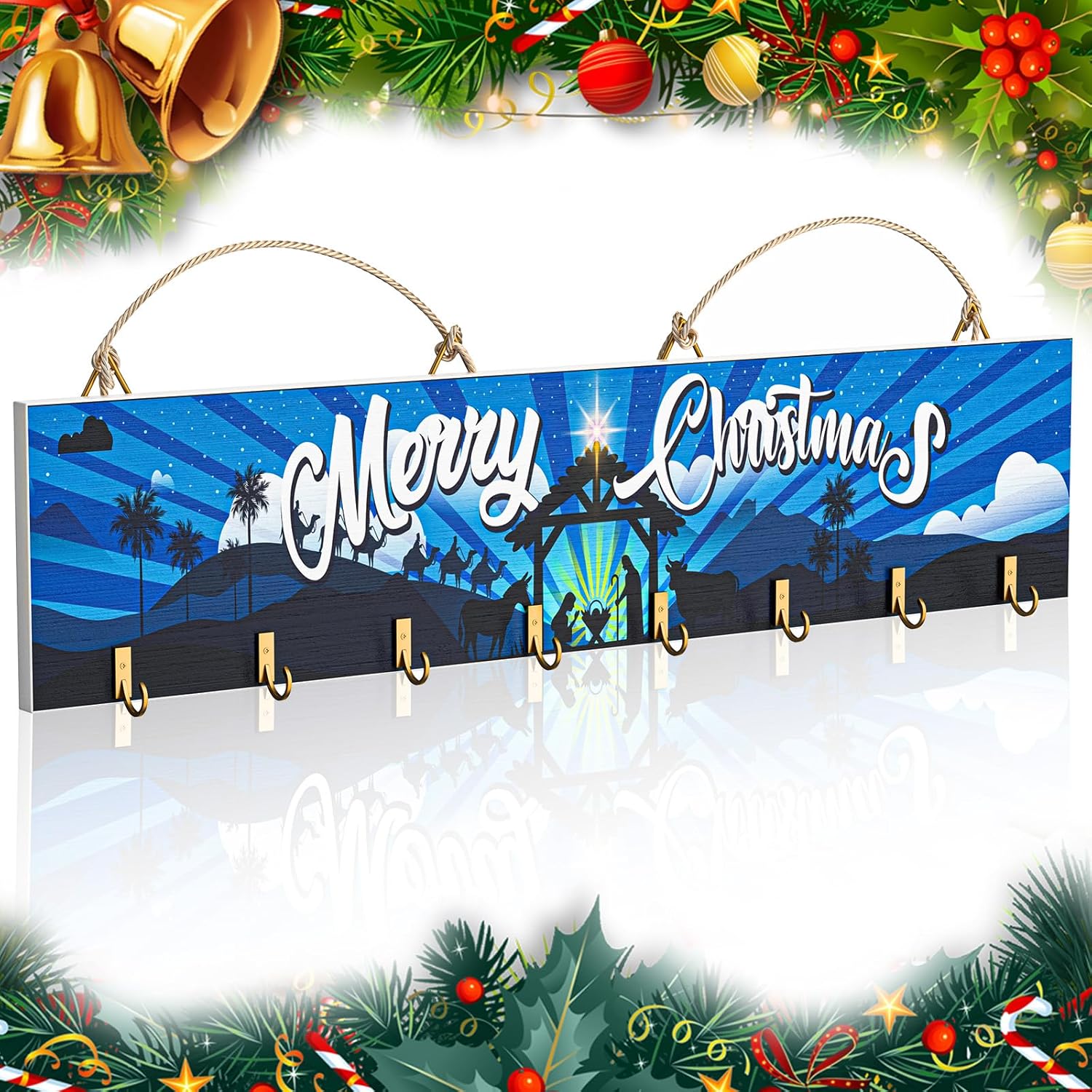 Amazon.com: OPTB 27.6 Inch 8 Hangers Christmas Stocking Holder for Wall ...