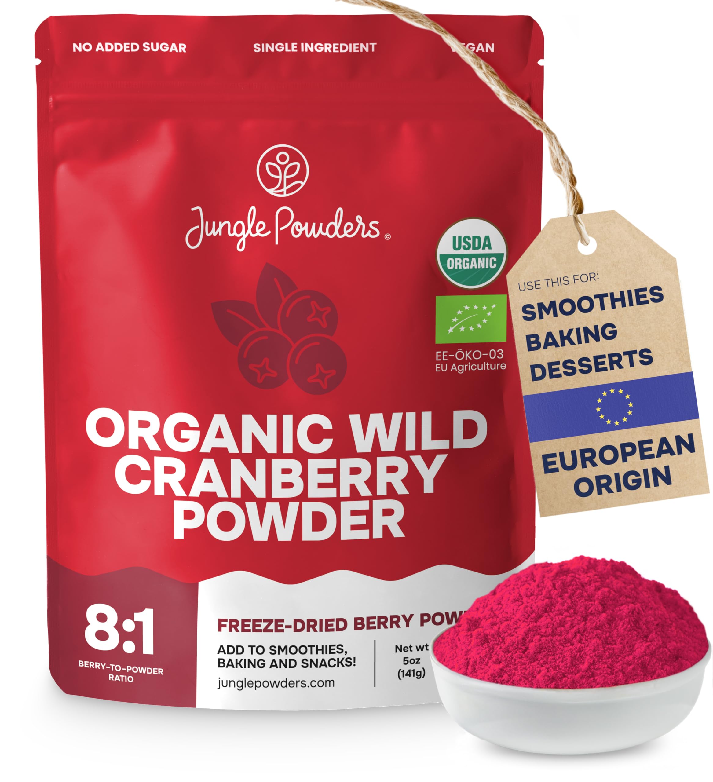 Amazon.com: Jungle Powders Wild Cranberry Powder Organic 5 Ounces, USDA ...