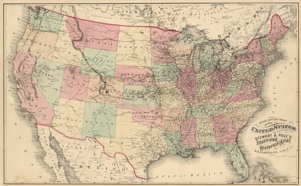 Amazon.com: County Atlas - 1875 Railroad Map of The United States ...