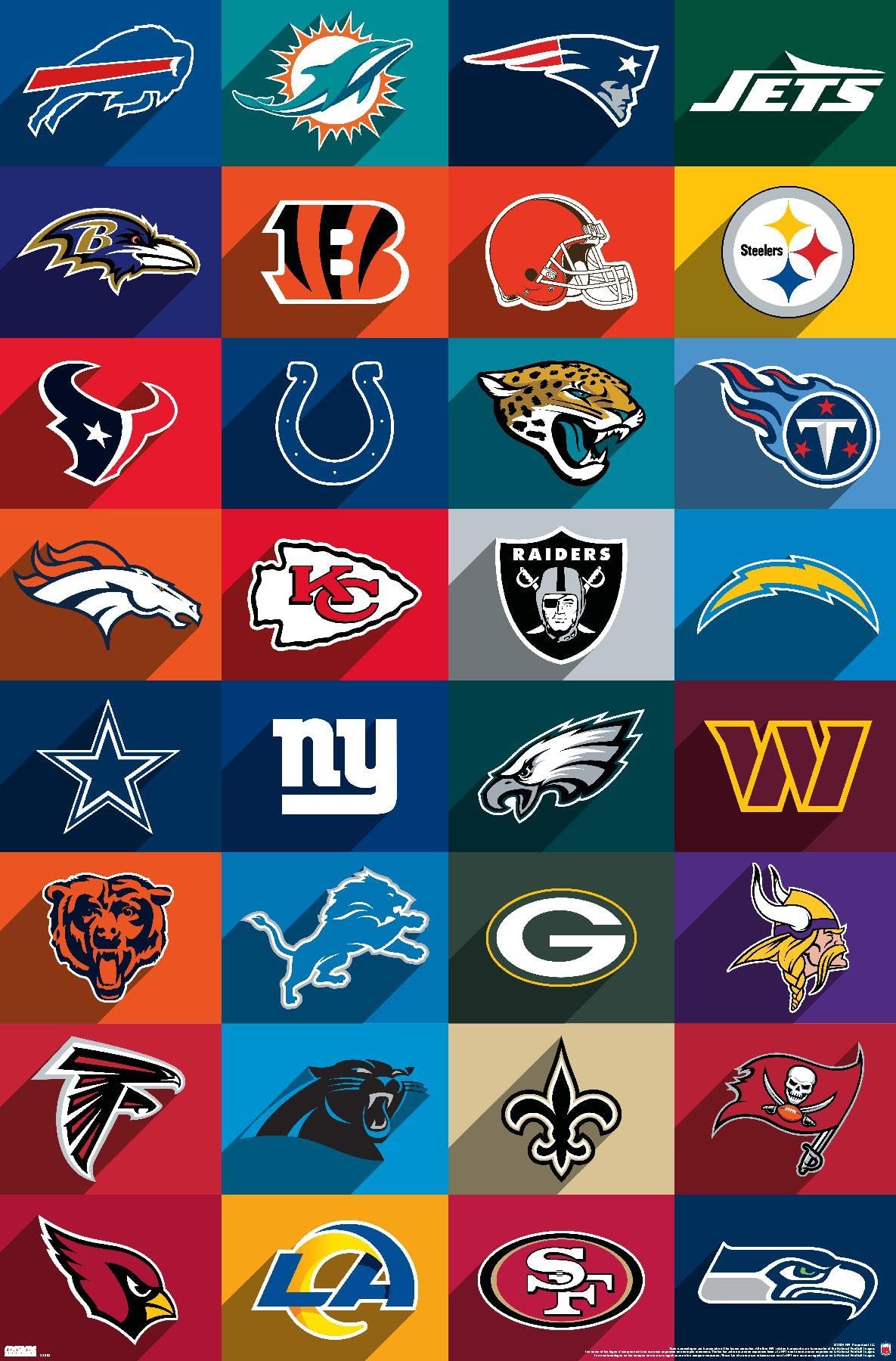 Amazon.com: Trends International NFL League - Logos 24 Wall Poster, 34L ...