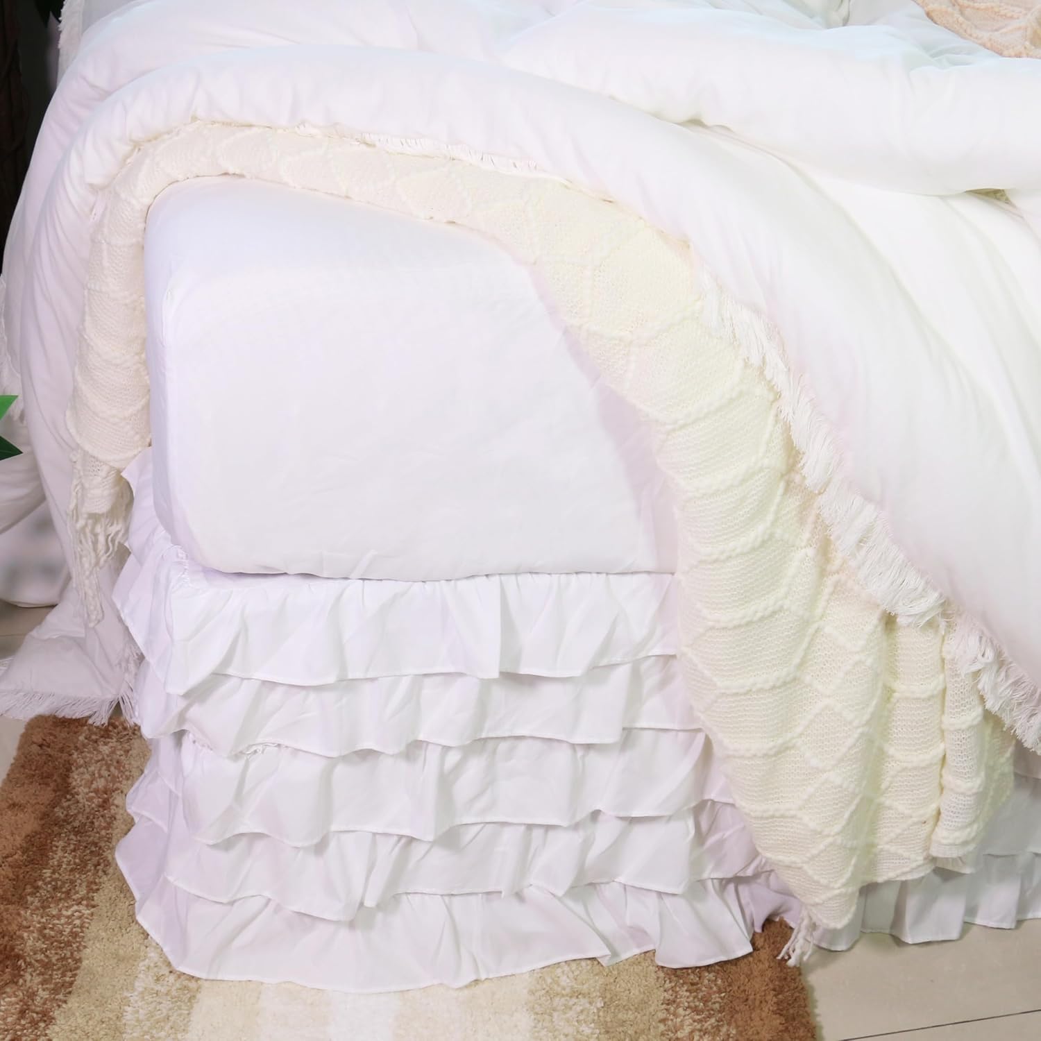 Amazon.com: Pleated Ruffled Bed Skirt Solid Dust Ruffle and 4 Sizes ...