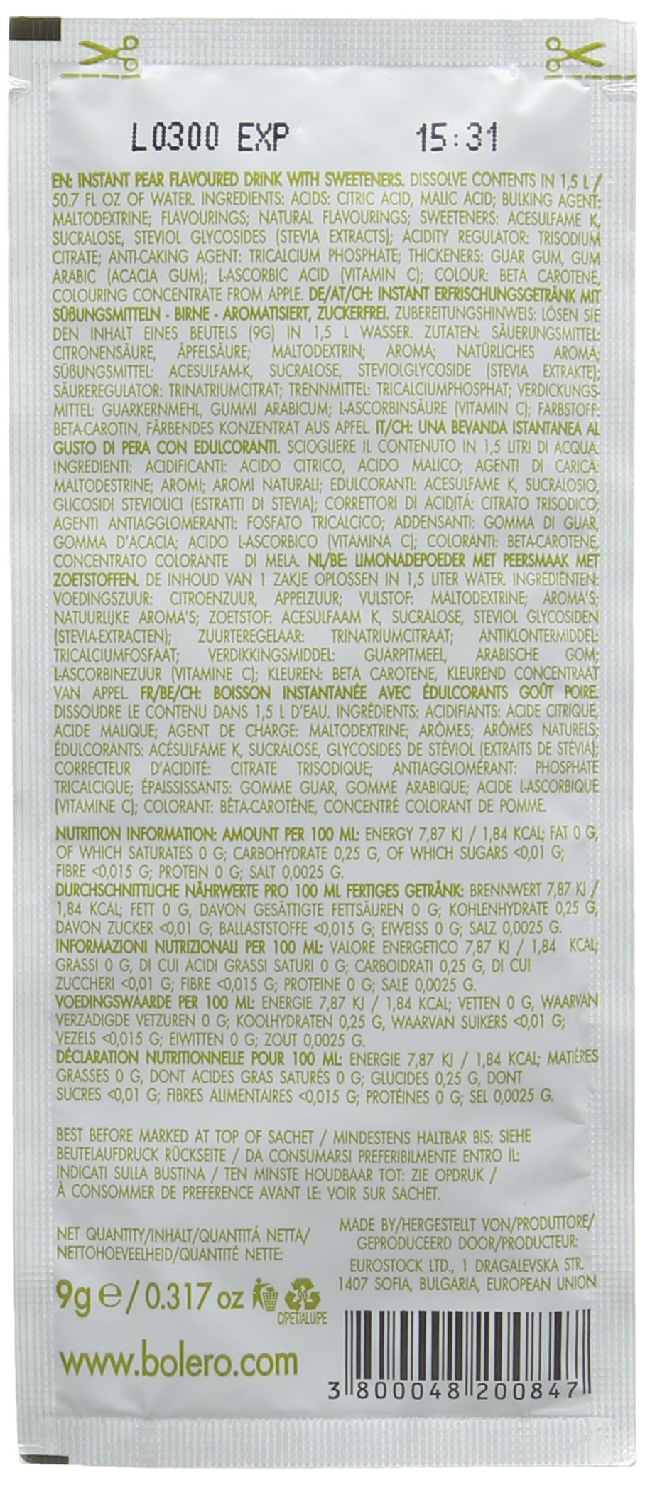 Buy Bolero Essential Hydration Sugar Free Fruit Drink Pear 12 Sachets ...