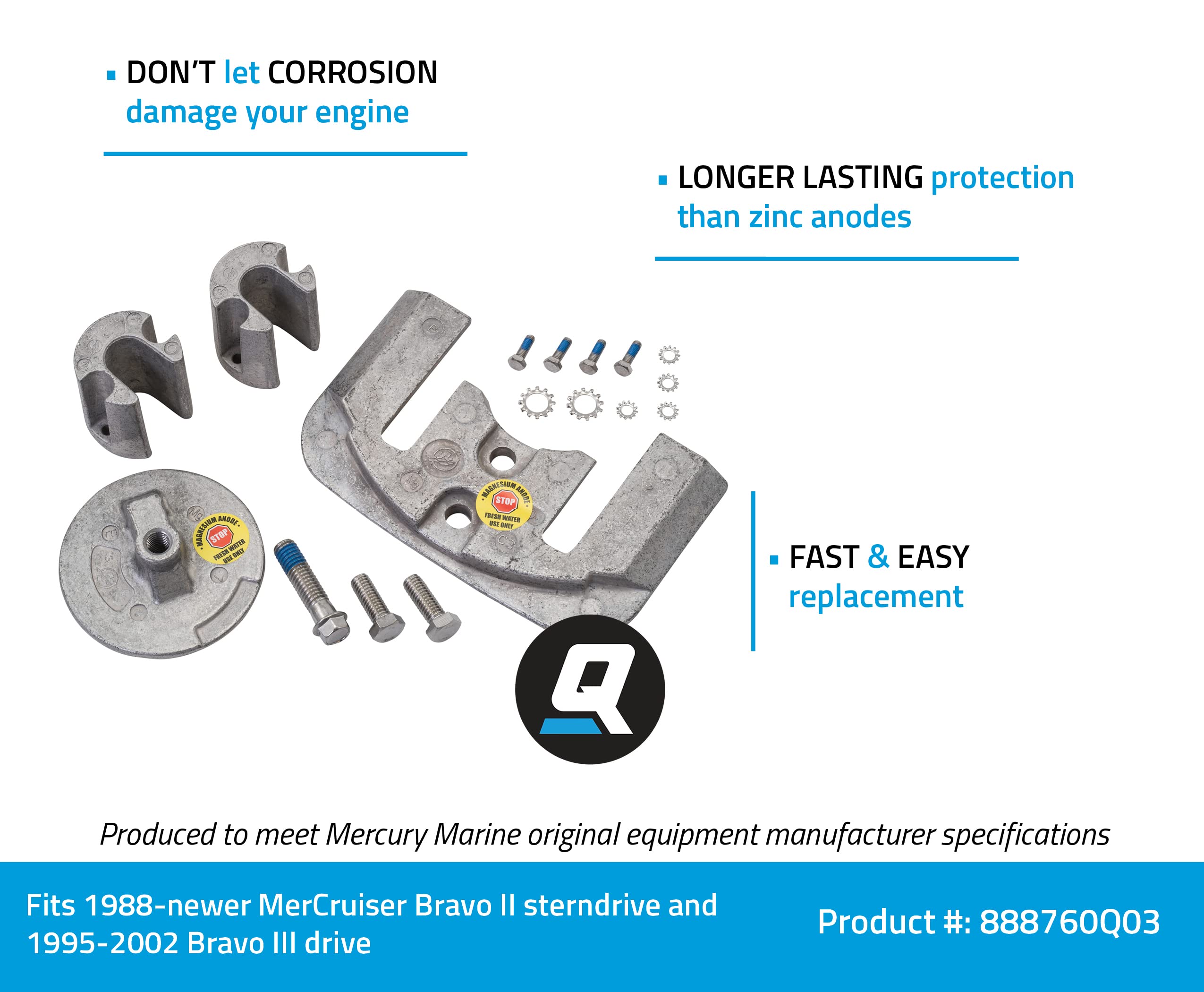 Marine Anodes Quicksilver 888760Q03 Magnesium Anode Kit For MerCruiser ...