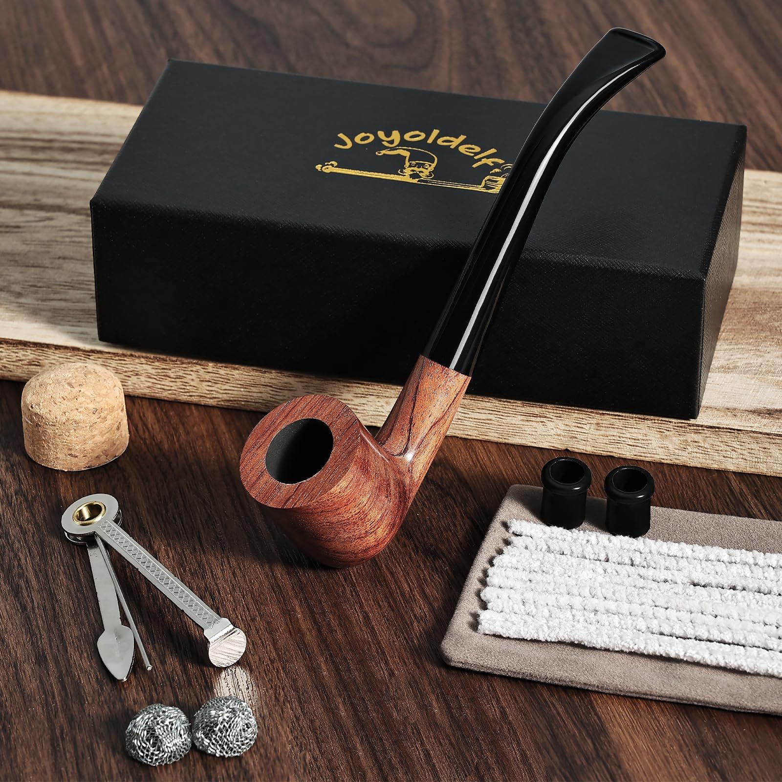 Joyoldelf Rosewood Tobacco Pipe Set - Churchwarden Smoking Pipe with ...