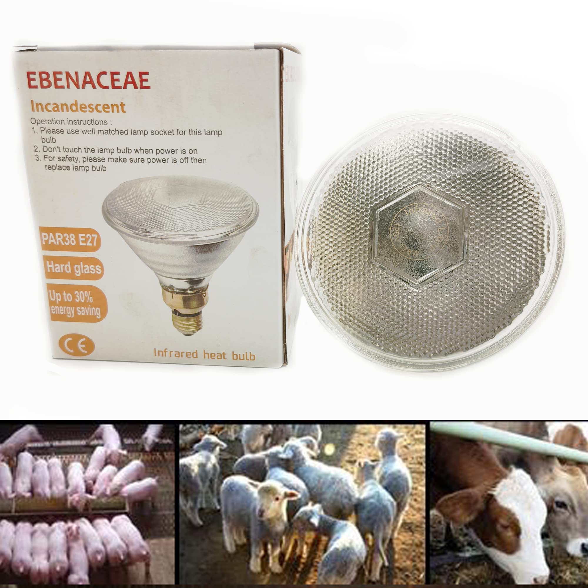 EBENACEAE BR38 Heat Bulb,E26 Base 175 Watt UVA UVB Sunlamp Reptile Heat ...