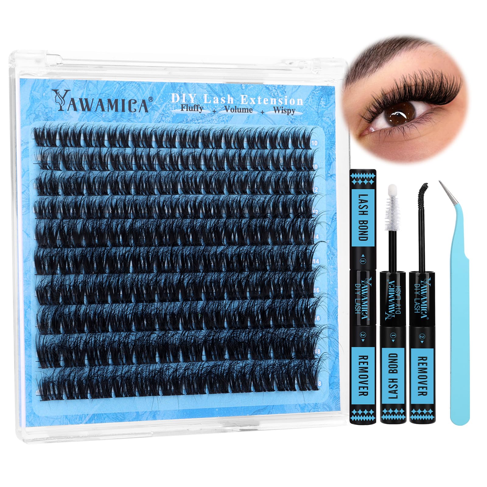Amazon.com: Yawamica Fluffy Lash Clusters Kit Wispy Volume Individual ...