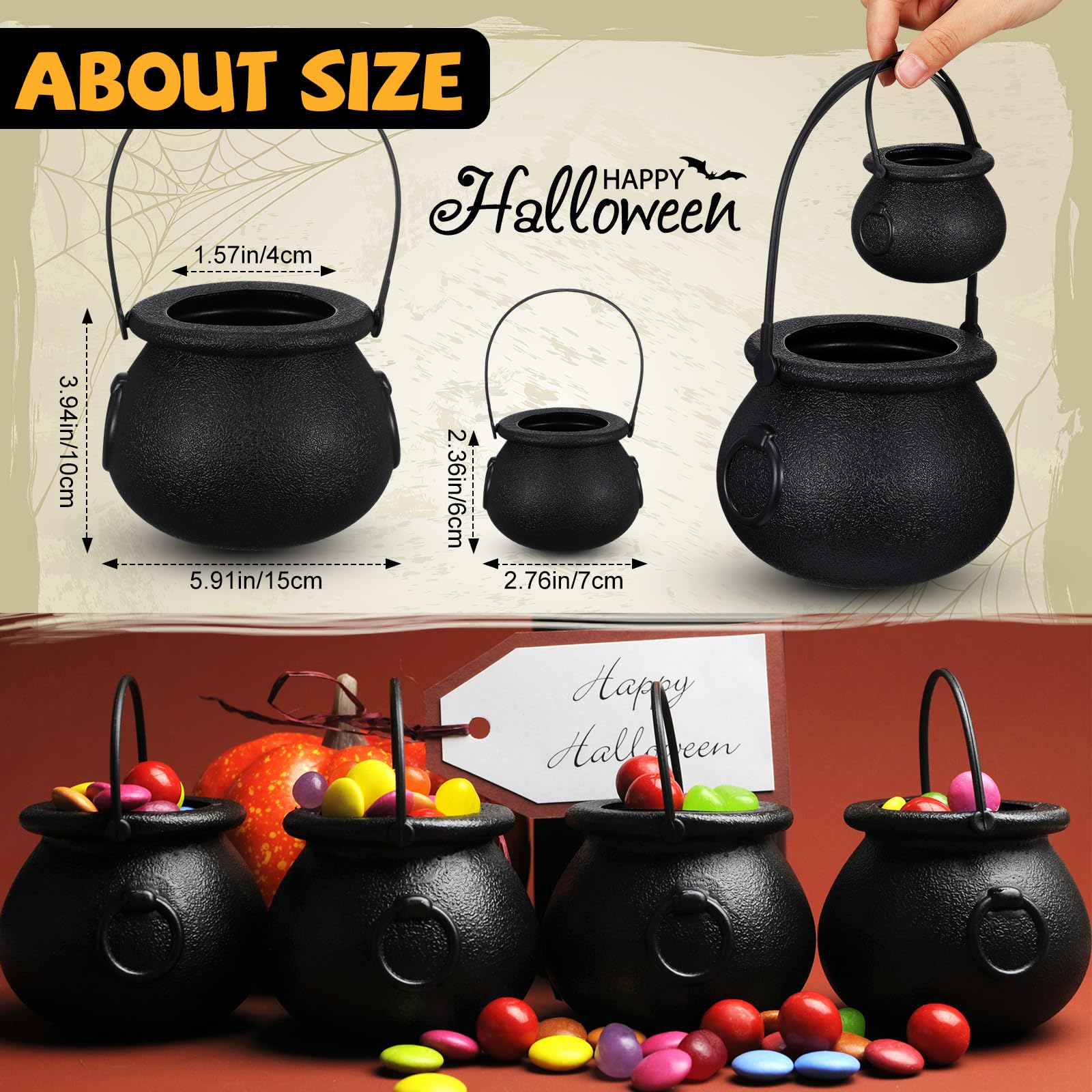 Dandat 48 Pcs Plastic Mini Large Witches Cauldron Set with Handle for ...