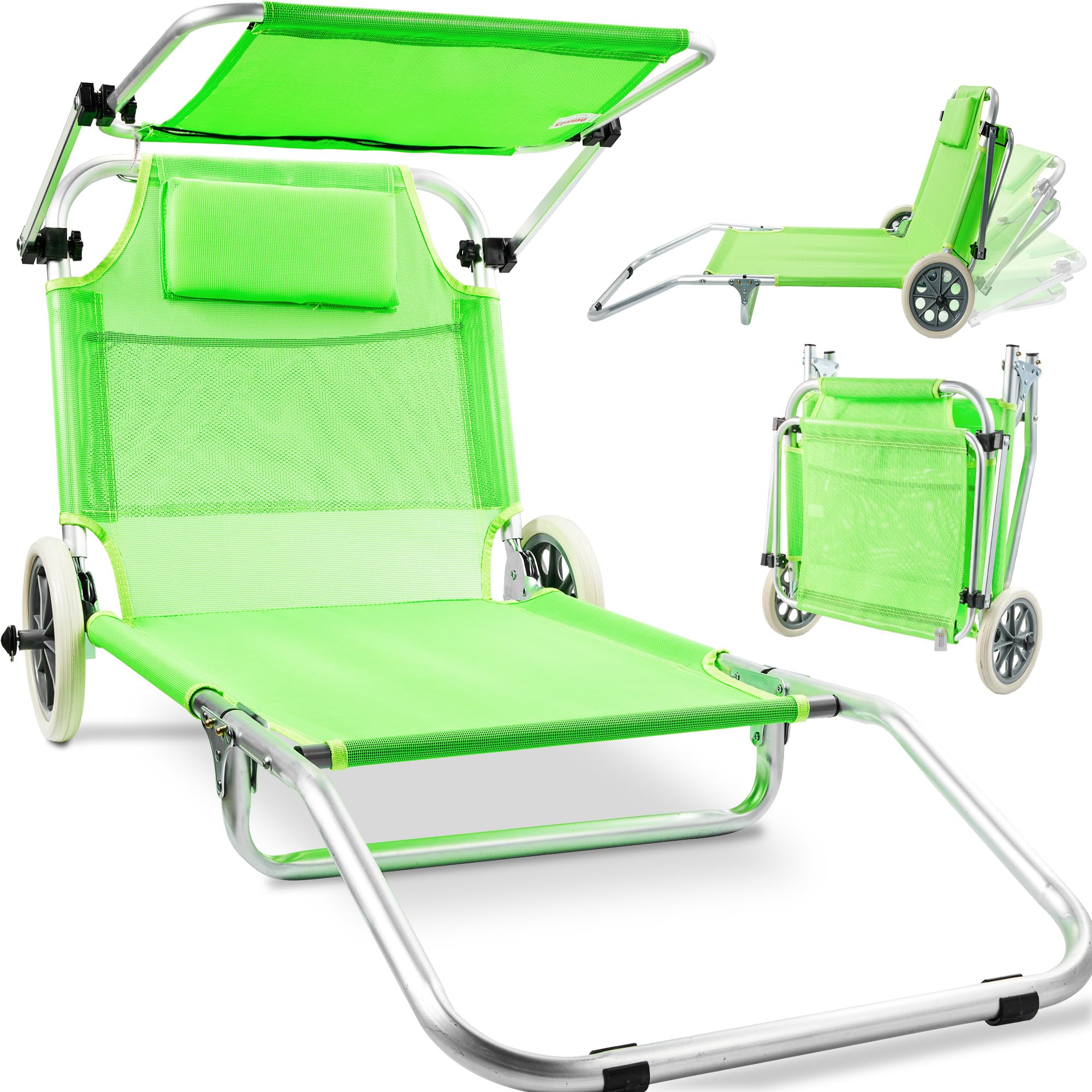 Beach Lounge Chair - Folding Beach Chair with 360° Canopy Shade ...