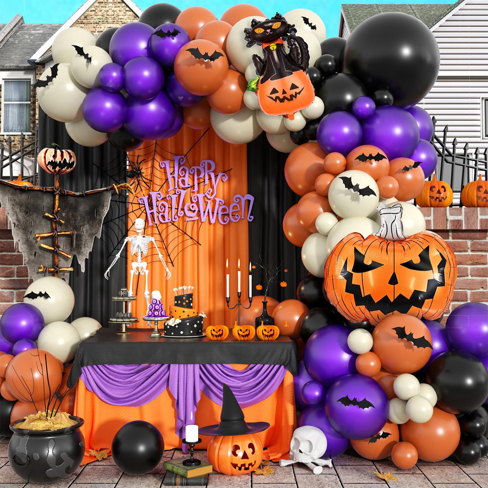 Snapklik.com : Pumpkin Halloween Balloons Arch Kit, 108 Pcs Black ...