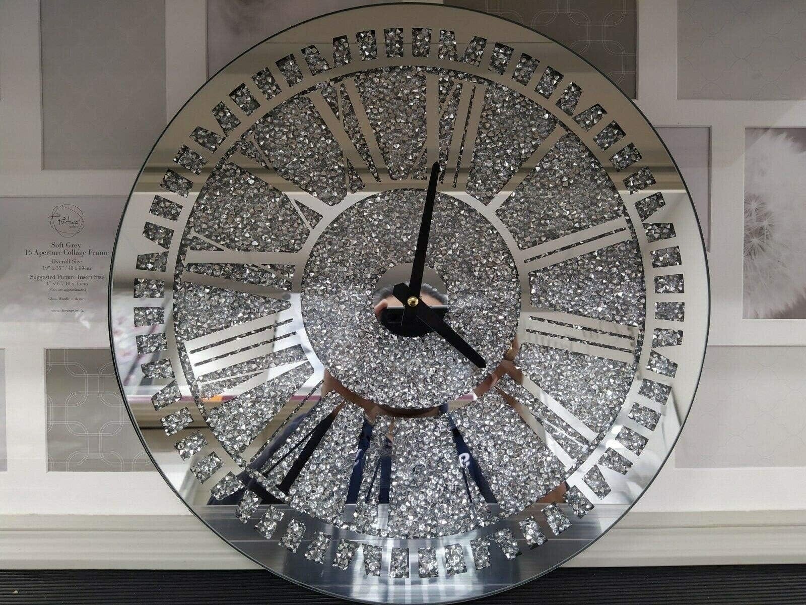 DEENZ 40CM Wall Clock Large Round Luxury Loose Diamond Crystal Mirror ...