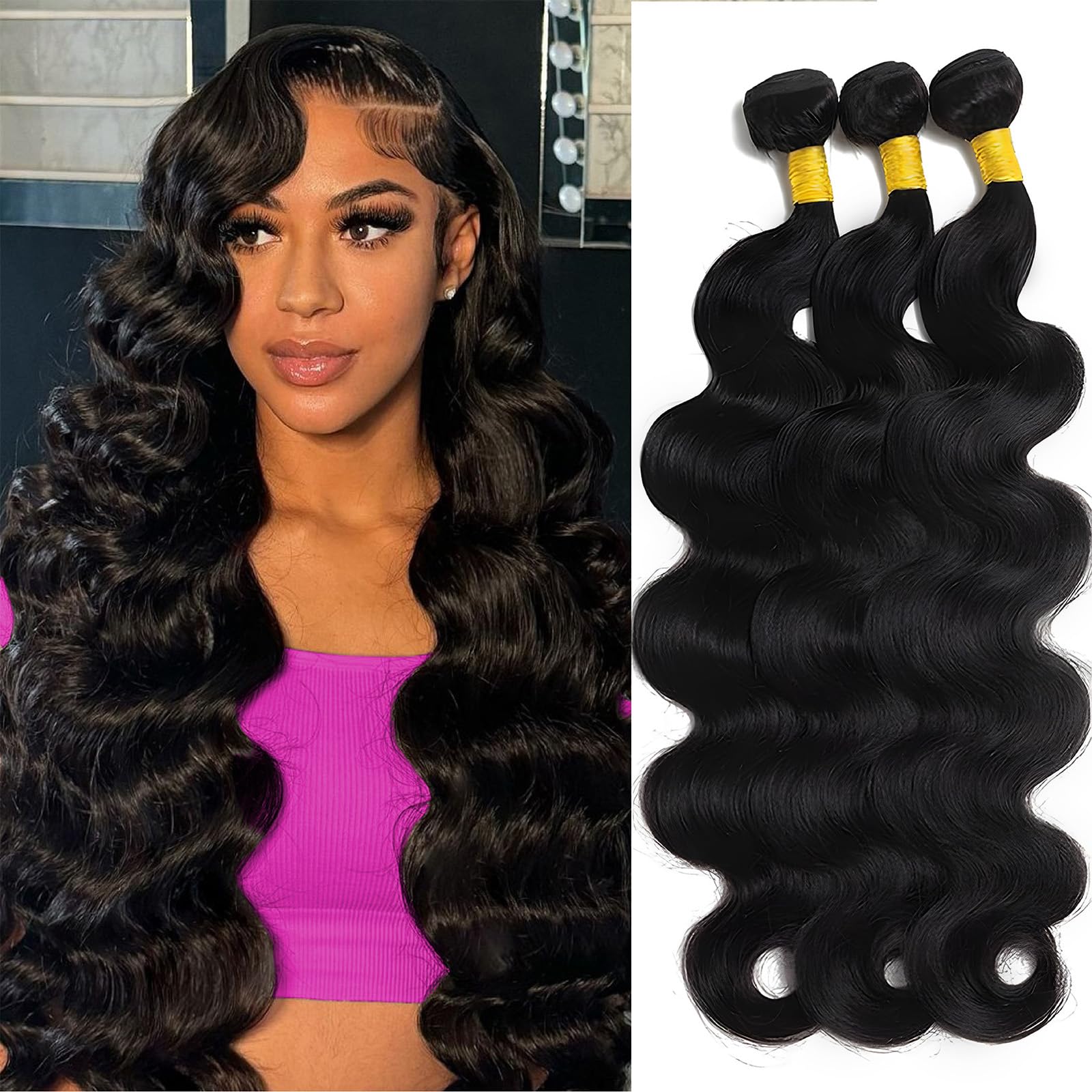 Amazon.com : 12A Brazilian Body Wave Bundles Human Hair 22 24 26 Inch ...