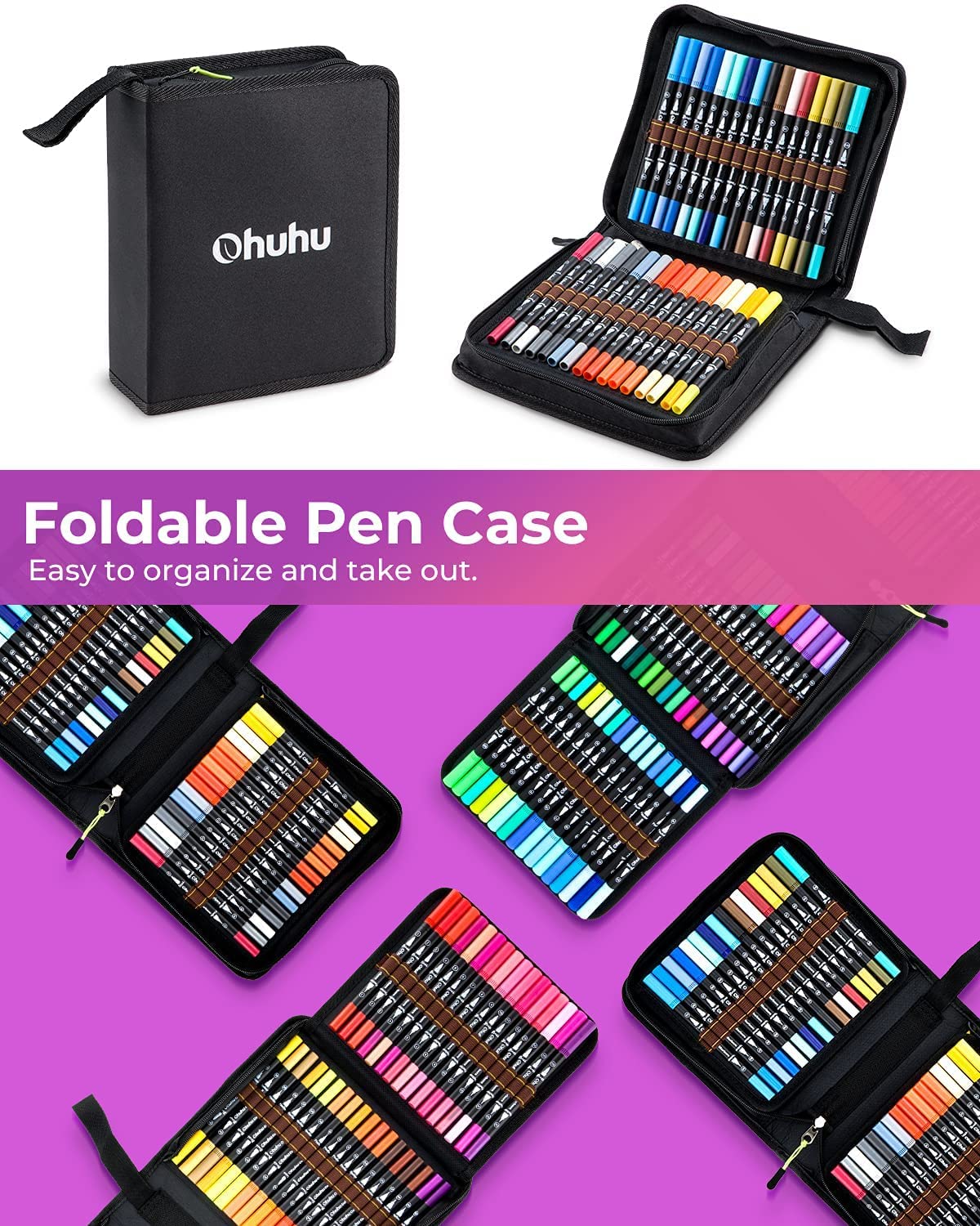 100 Colors Art Markers Set, Ohuhu Dual Tips Coloring Brush Fineliner ...