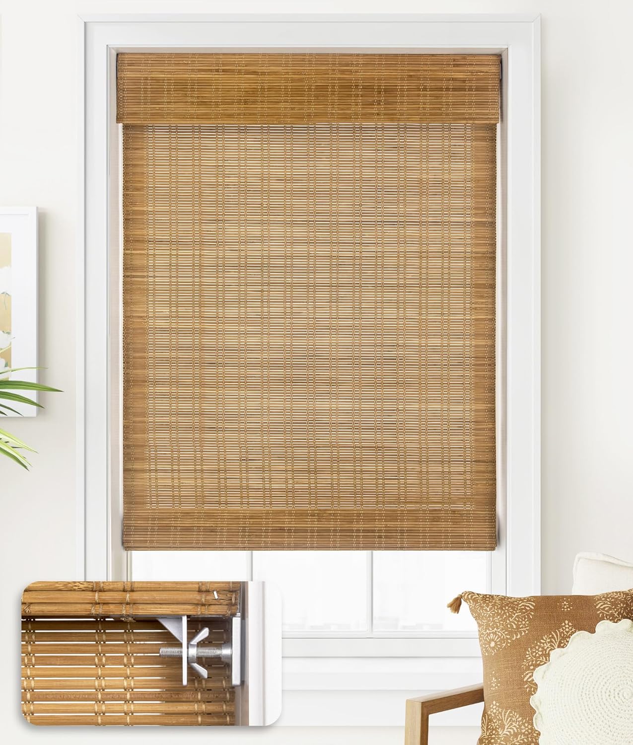 Amazon.com: LazBlinds No Tools No Drill Cordless Bamboo Roman Shades ...