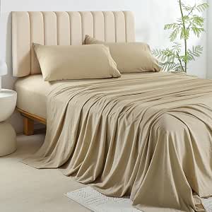 Amazon.com: AKK Beige Sheet Set King Size - Soft Microfiber Bed Sheets ...