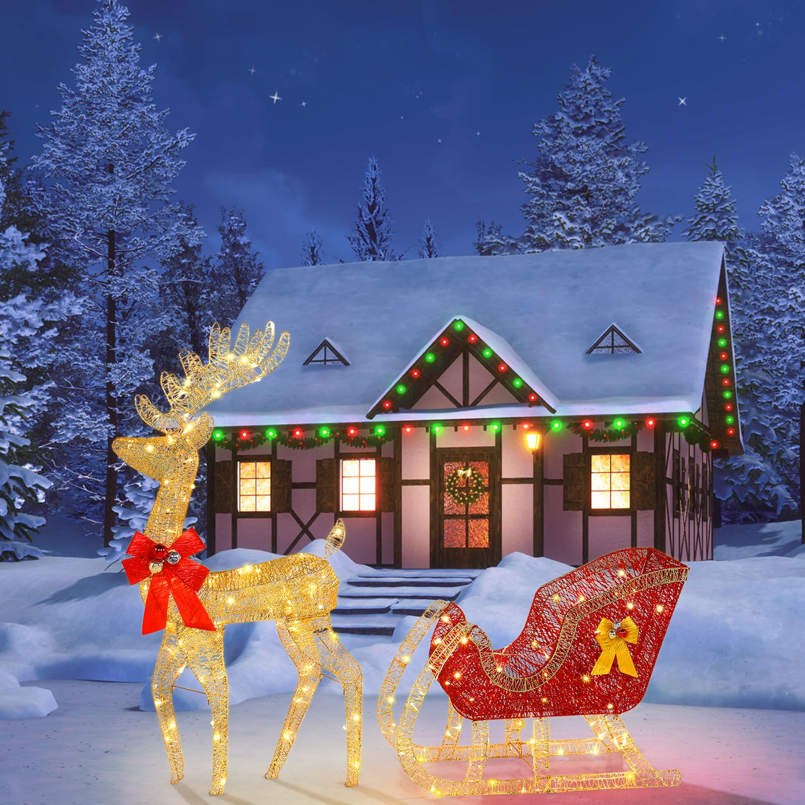 Outopee Lighted Christmas Decorations, Outdoor Lighted Reindeer and ...