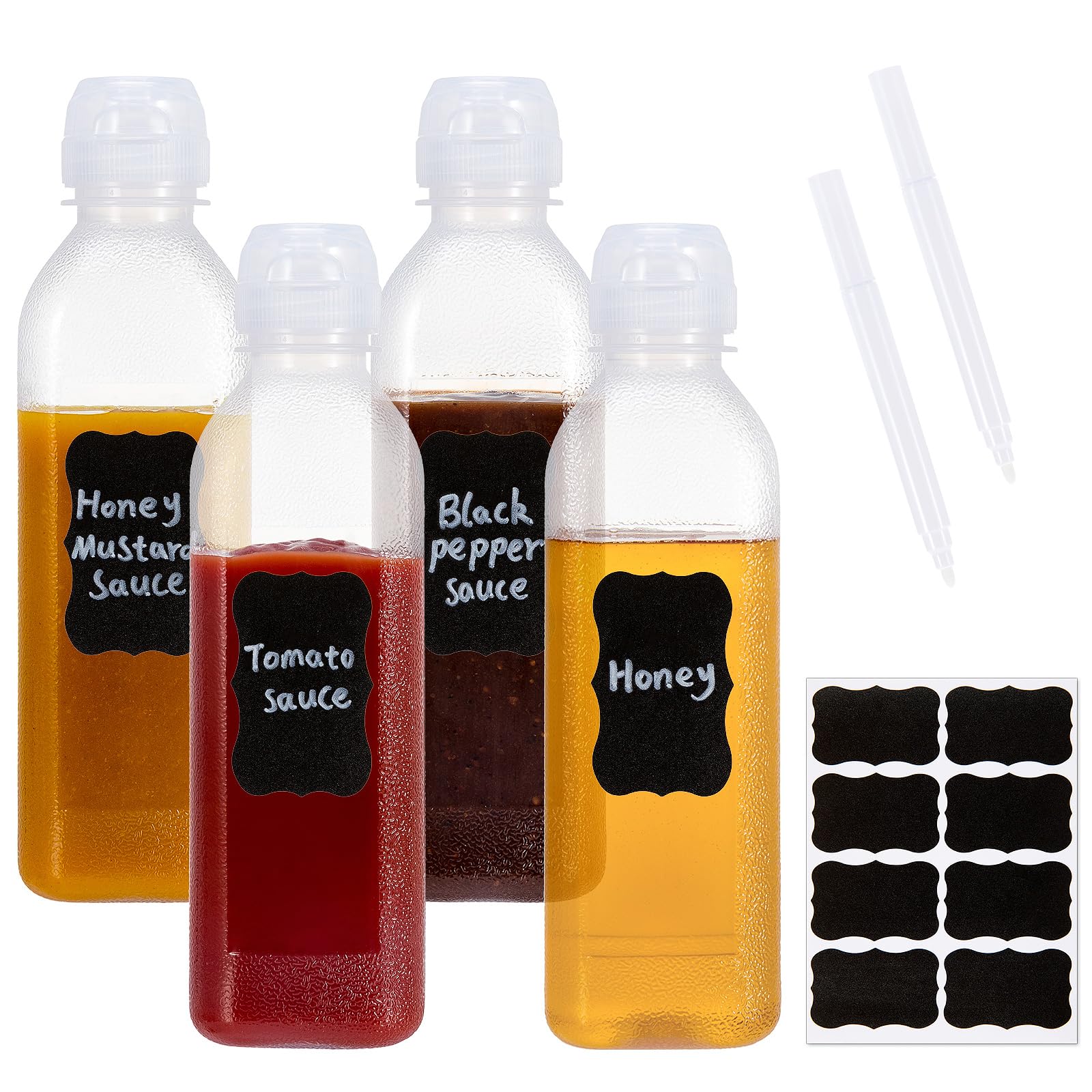 Buy 16oz Condiment Squeeze Bottles with Flip Top Lid, 4 Pack Refillable ...
