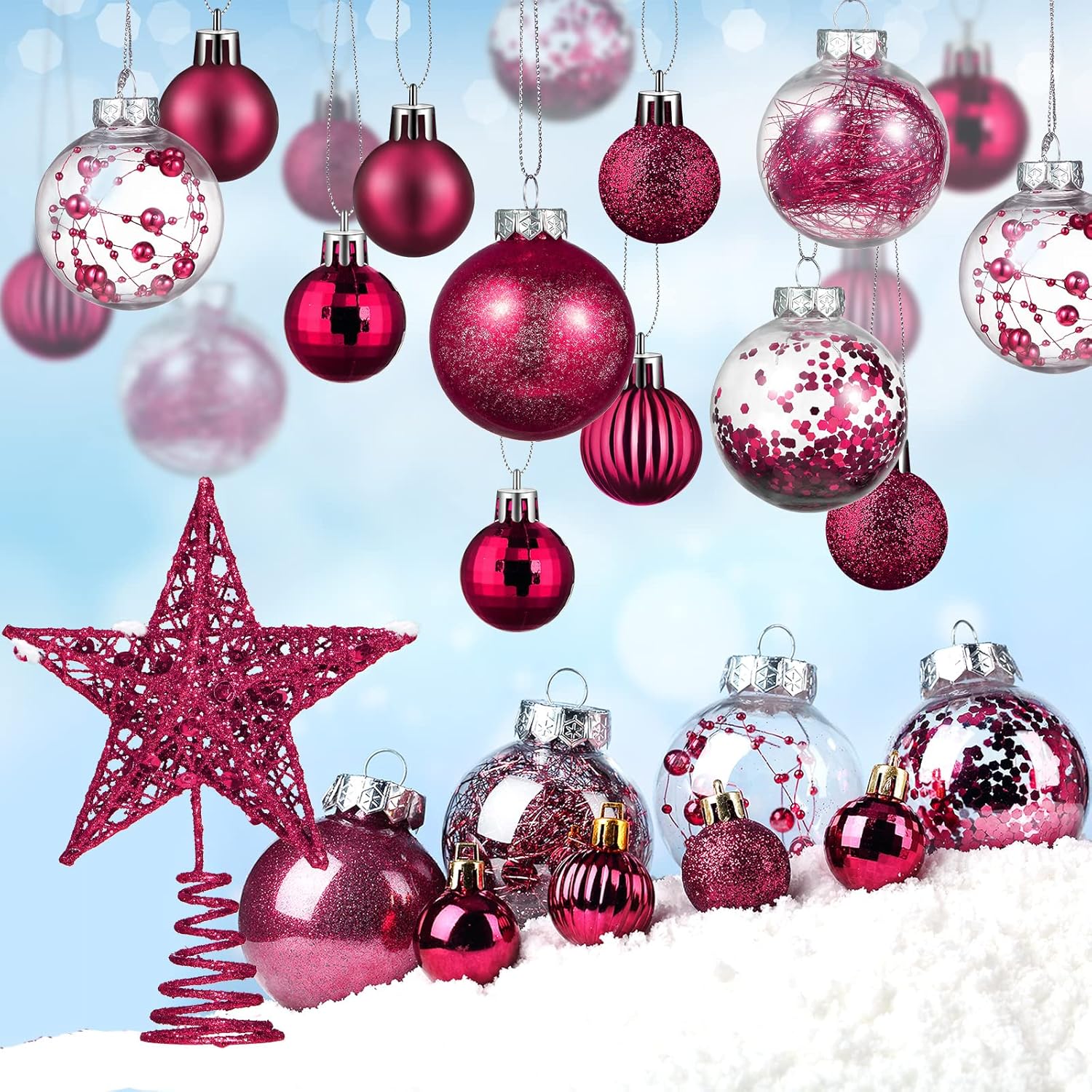 Christmas Balls Ornaments set Shatterproof Star Balls tree Baubles Set ...