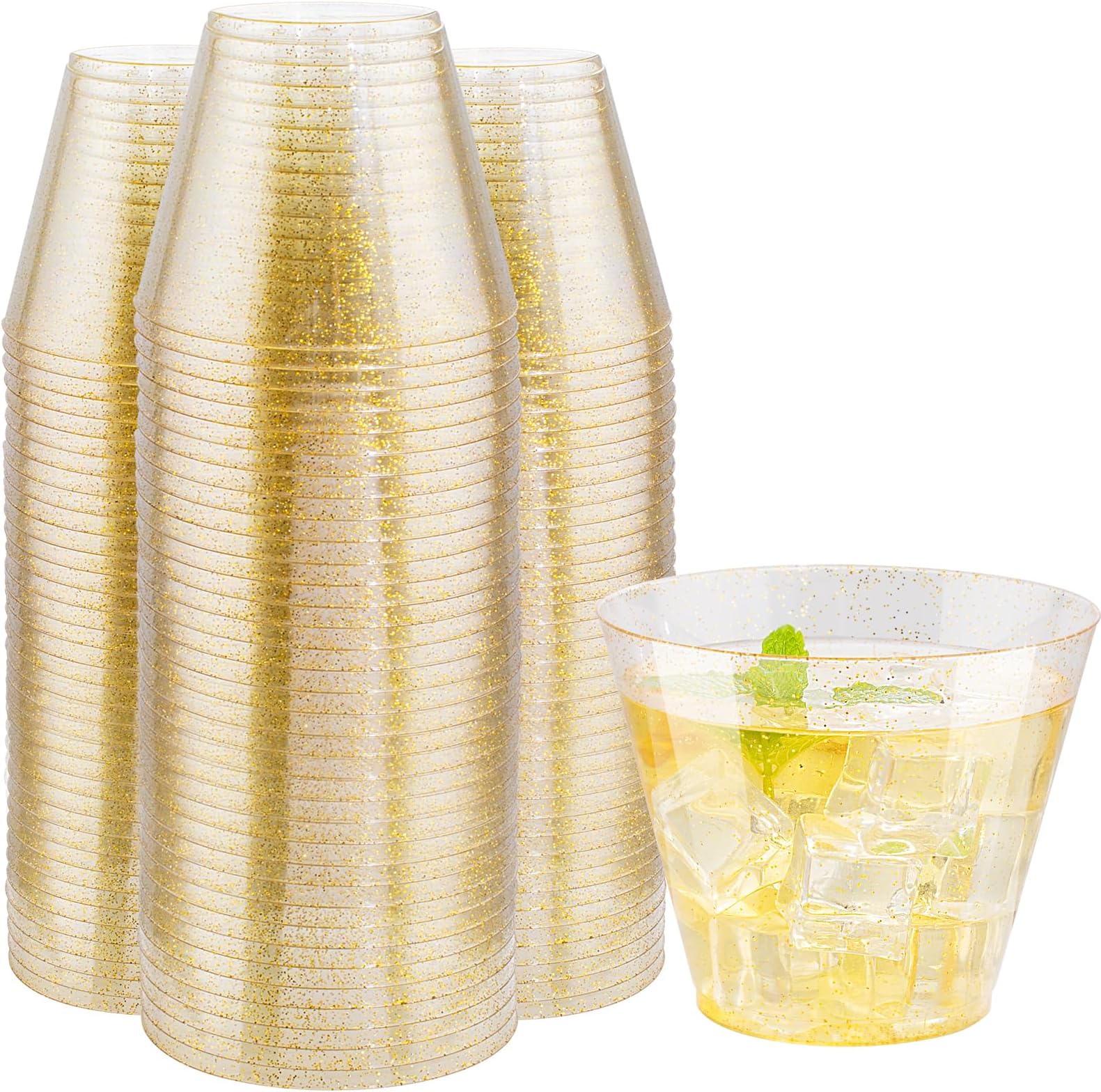 Amazon.com: Clawsoff 100 Count 9 oz Gold Plastic Cups, Disposable ...