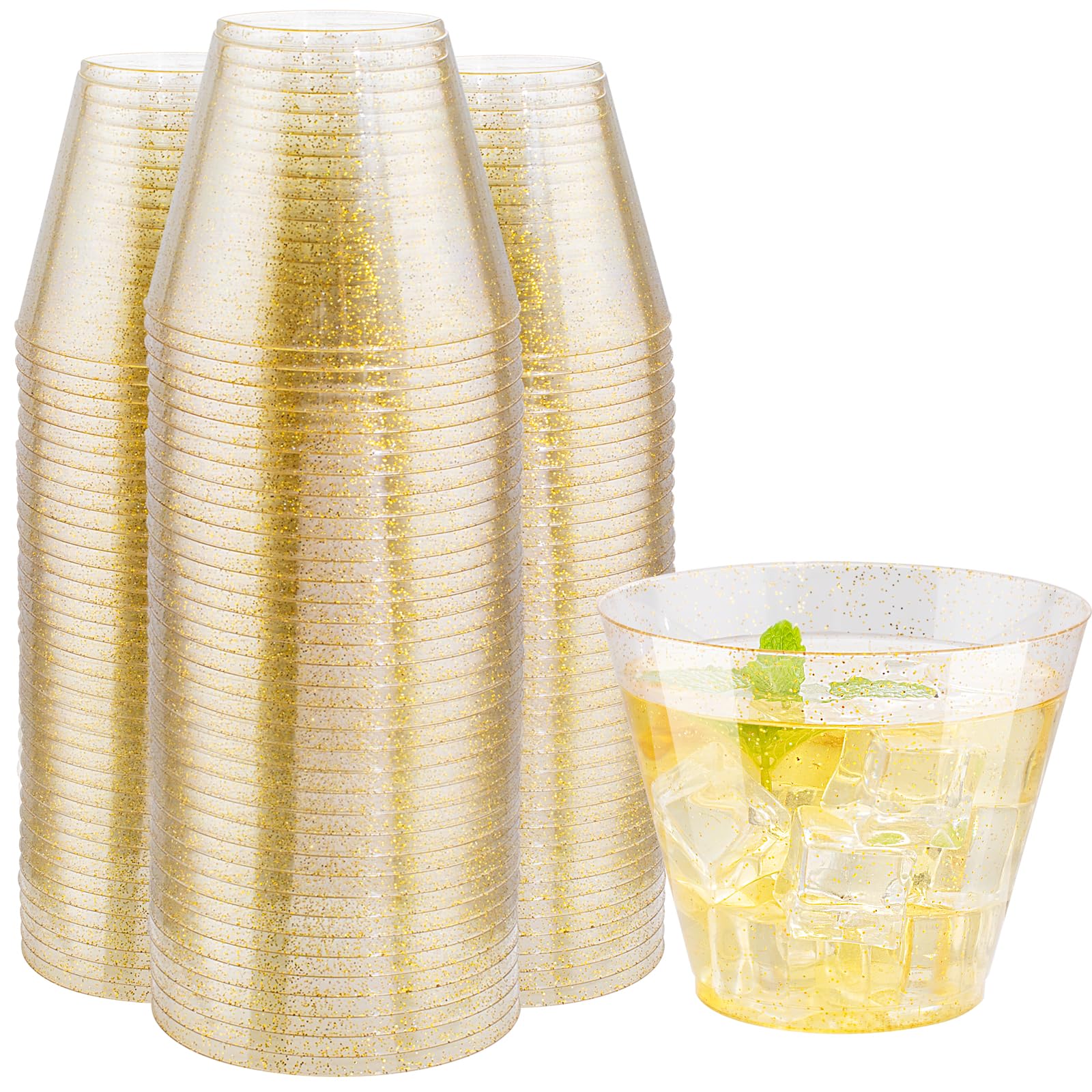 Snapklik.com : I00000 60 Pcs Gold Plastic Cups - 9 OZ Hard Gold Glitter ...