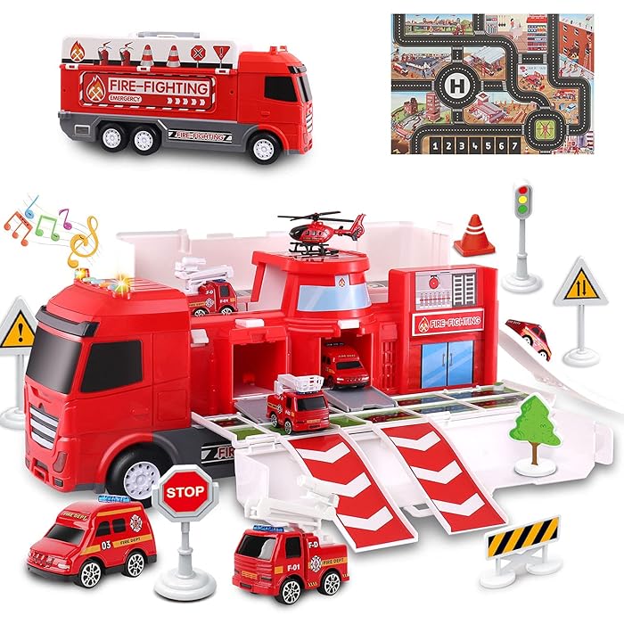 Buy Dwi Dowellin Fire Truck Car Toys Set Whit Play Mat | Push and Go ...