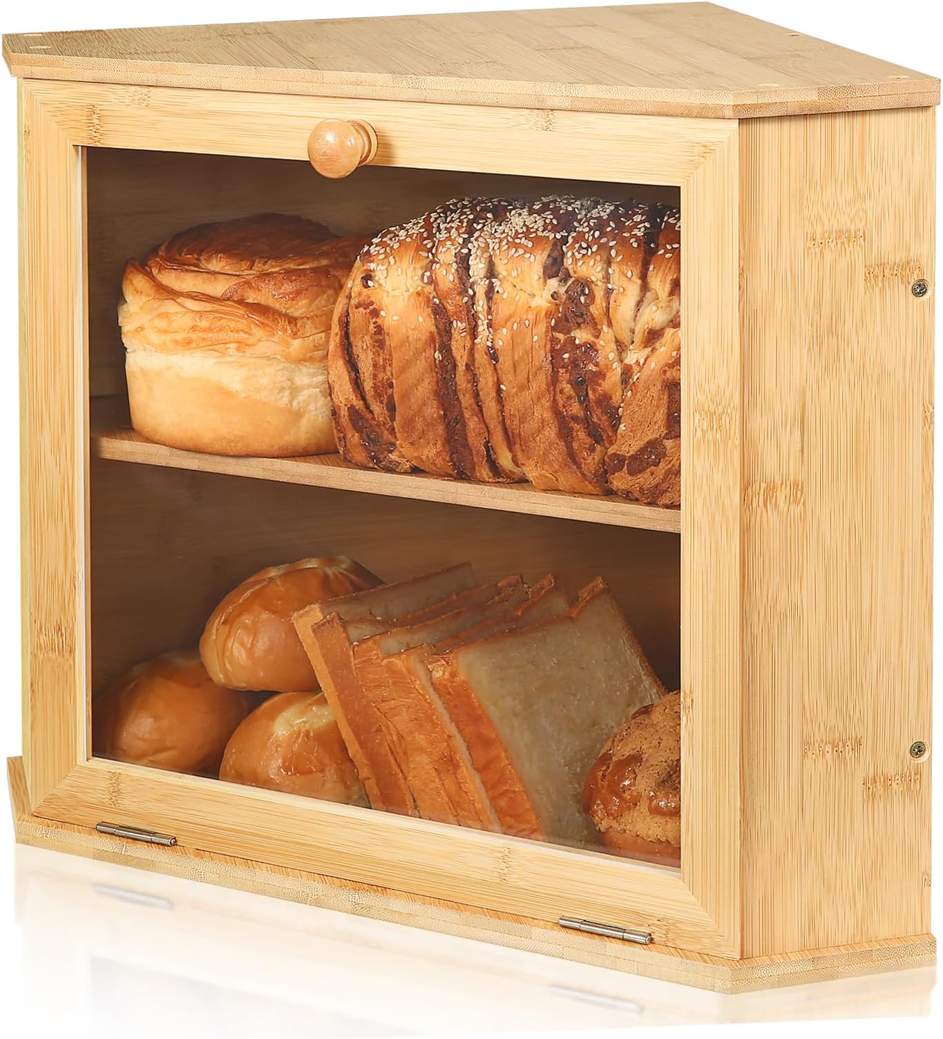 Amazon.com: Double Layer Corner Bread Box - Bamboo Large Capacity ...
