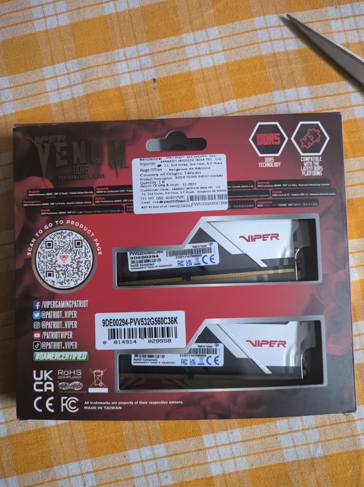 Patriot Memory Viper Venom DDR5 RAM 64GB (2X32GB) 6000MT/s CL30 UDIMM ...