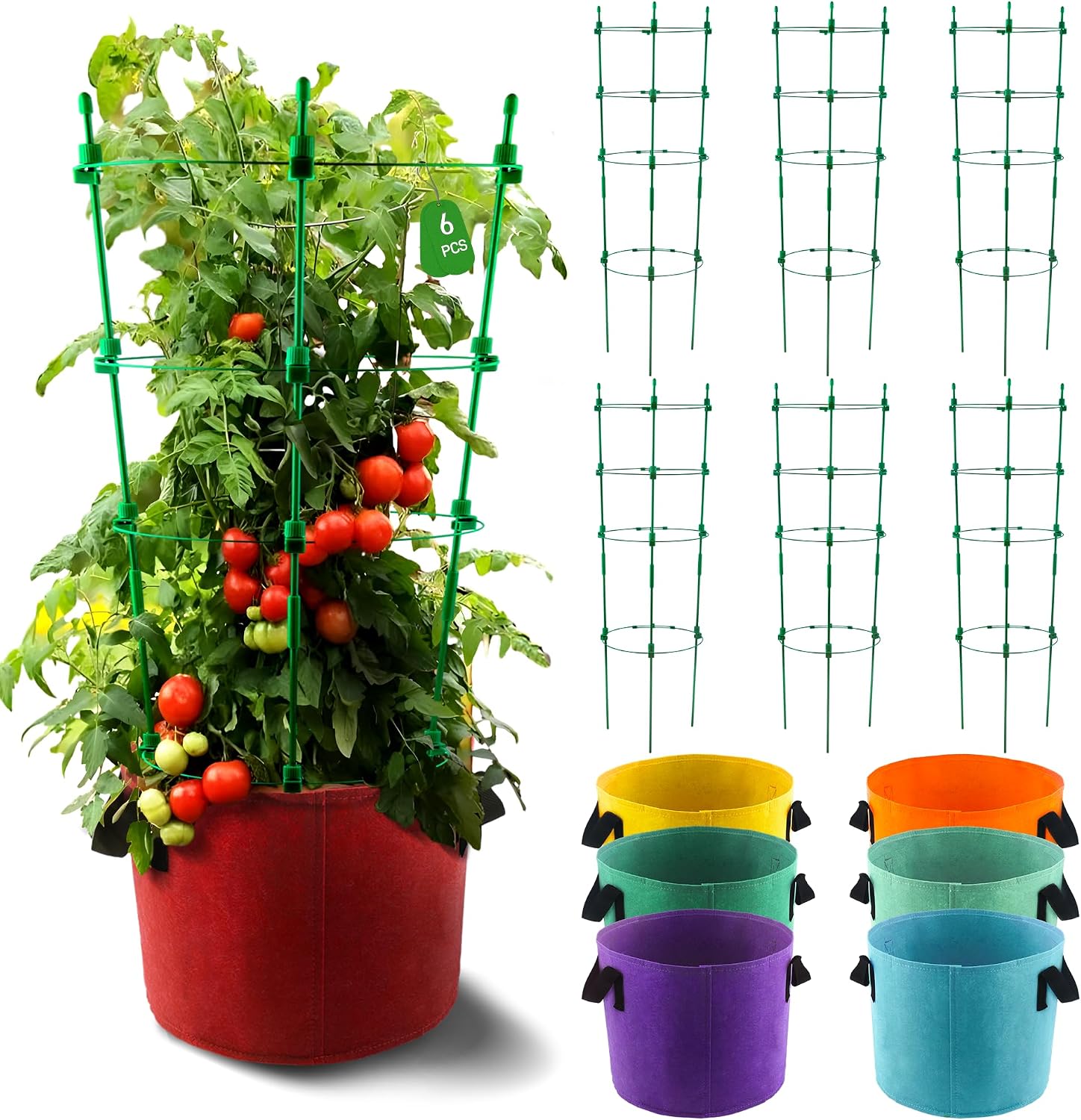 Amazon.com : Sinimaka 7-Pack 10 Gallon Colorful Grow Bags + 6-Pack 36 ...