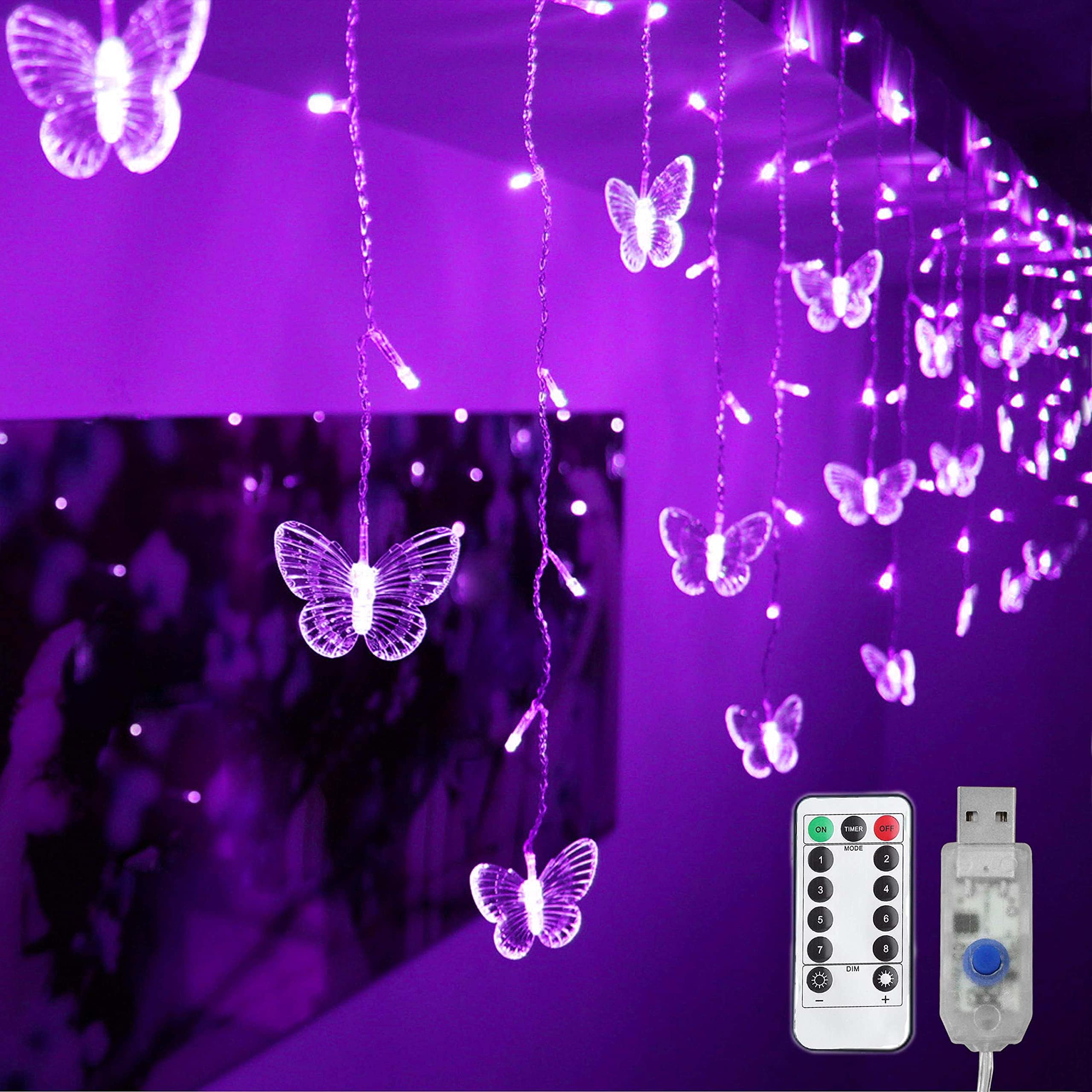 Amazon.com: Decorman Butterfly Curtain Lights, 13ft 96 LED USB Window ...